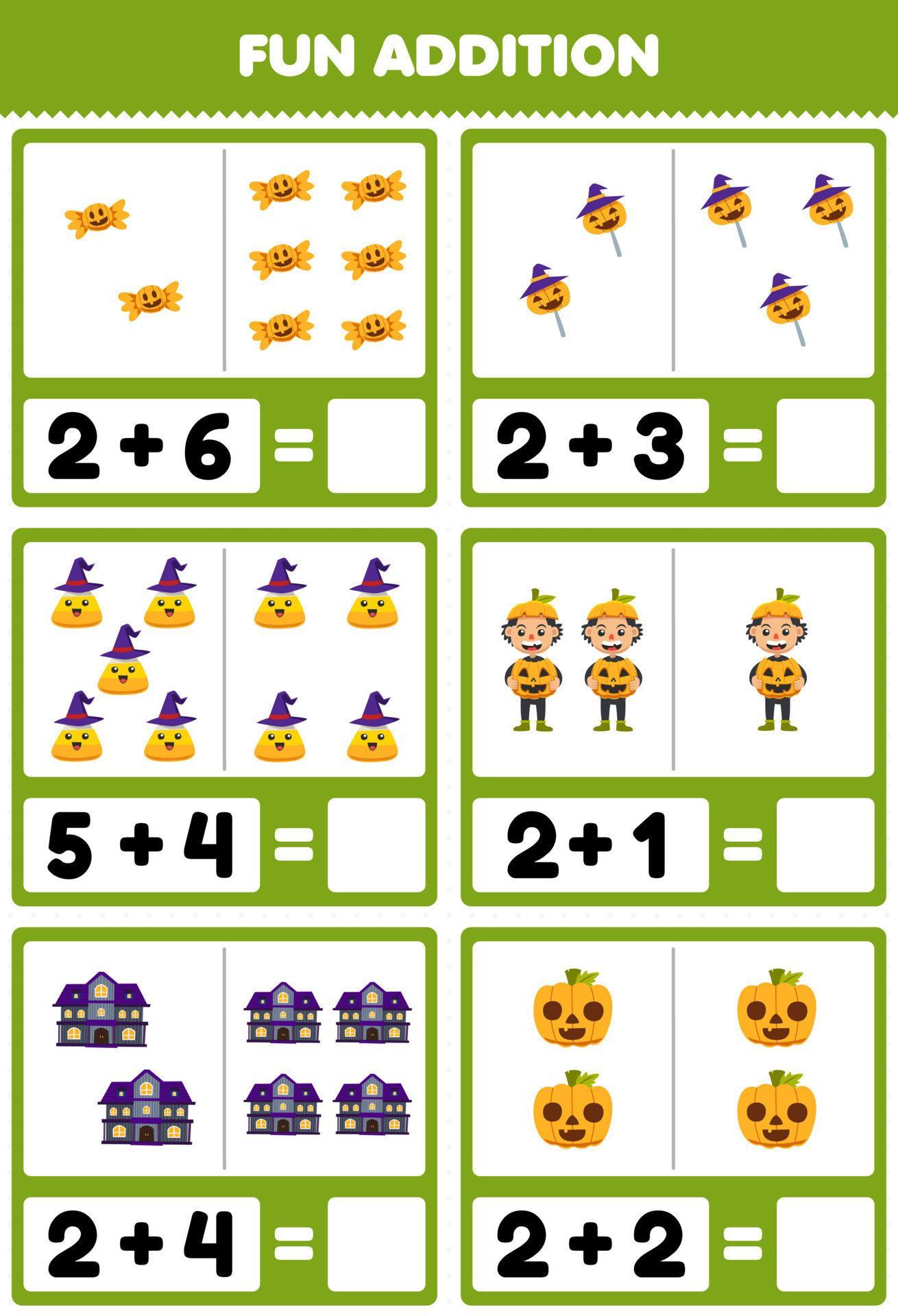 Education game for children fun addition by counting and sum of cute ...