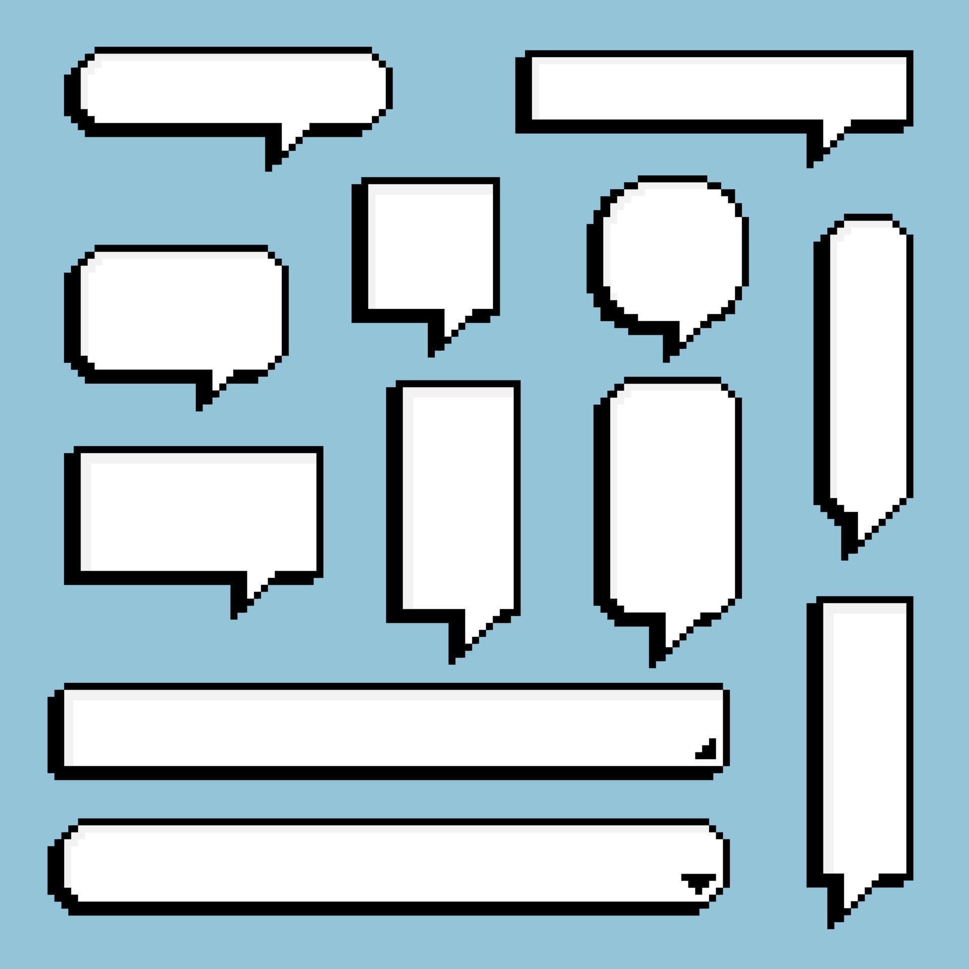 collection set of retro game 8 bit line pixel speech bubble balloon black and white color with ...
