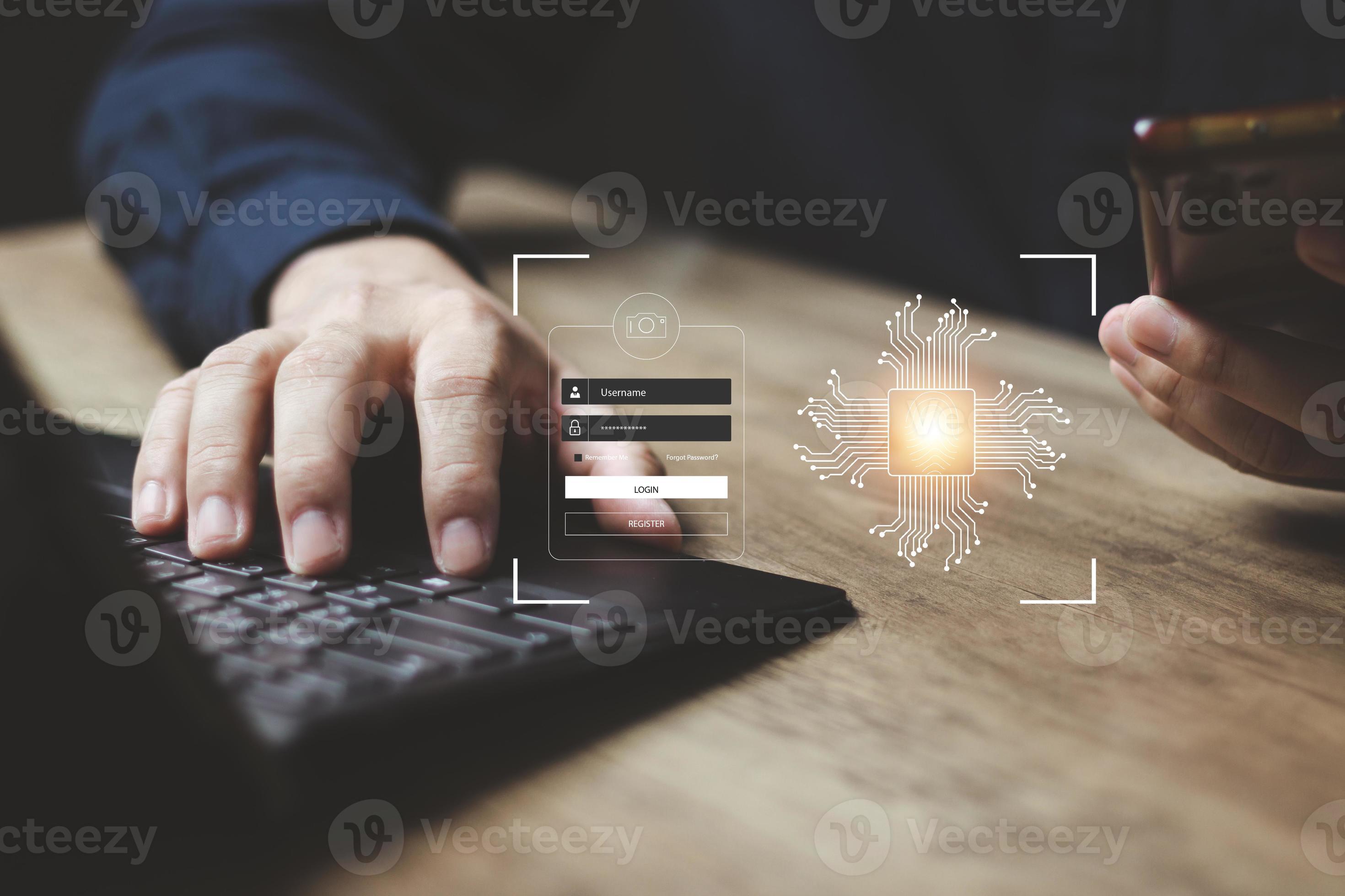 cyber security concept man's hand using a smartphone to the system ...