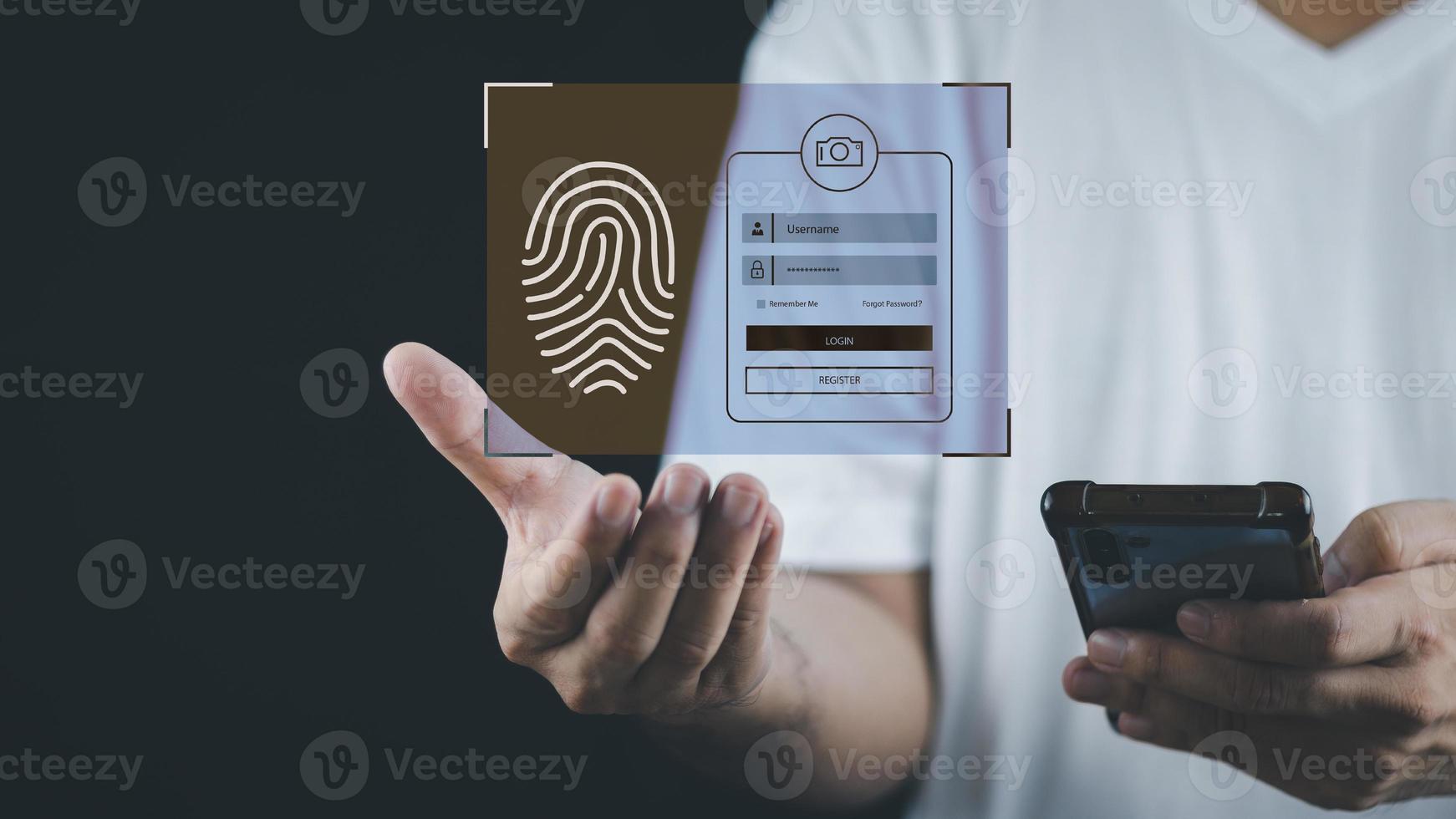 cyber security concept man's hand using a smartphone to the system ...