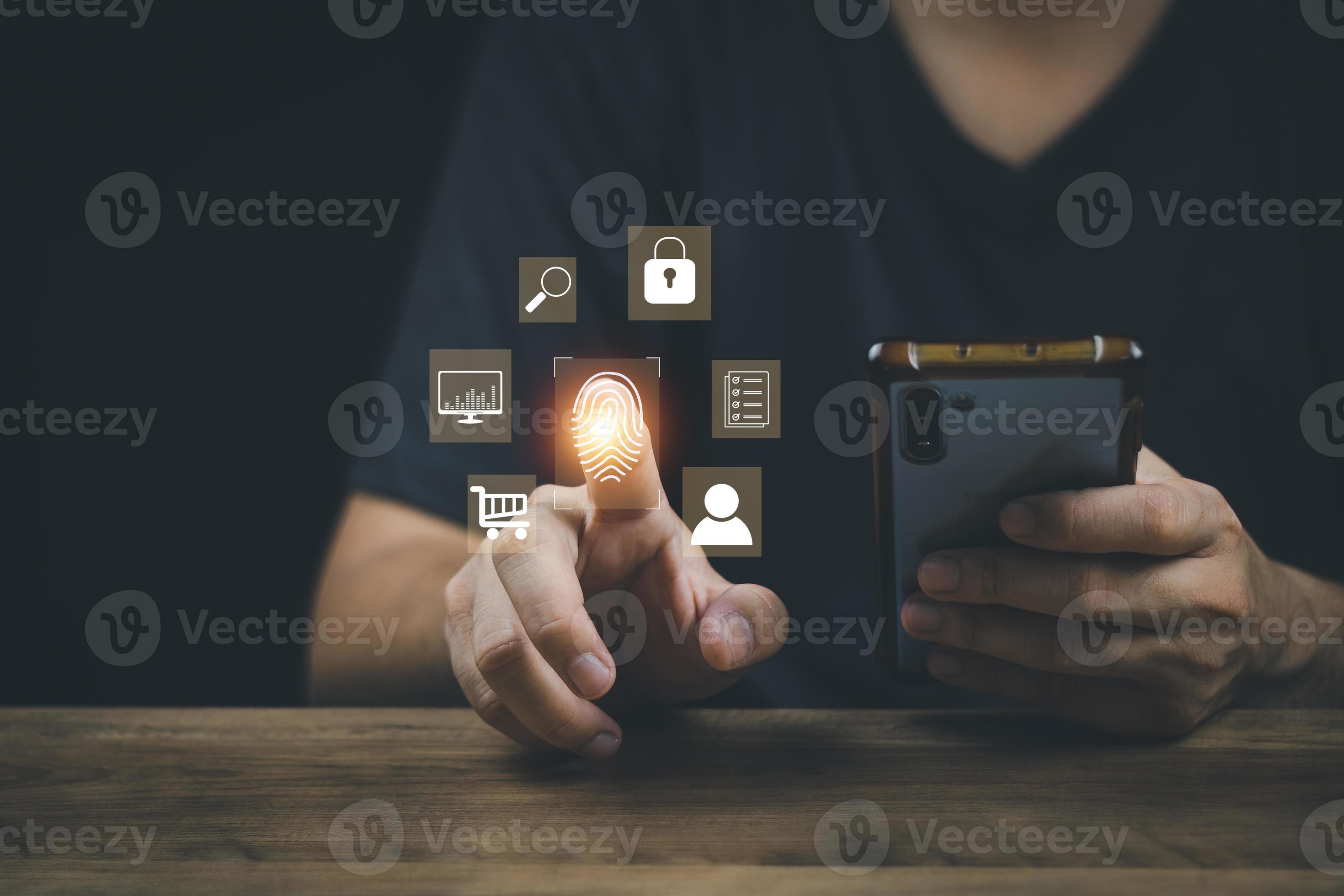 cyber security concept man's hand using a smartphone to the system ...