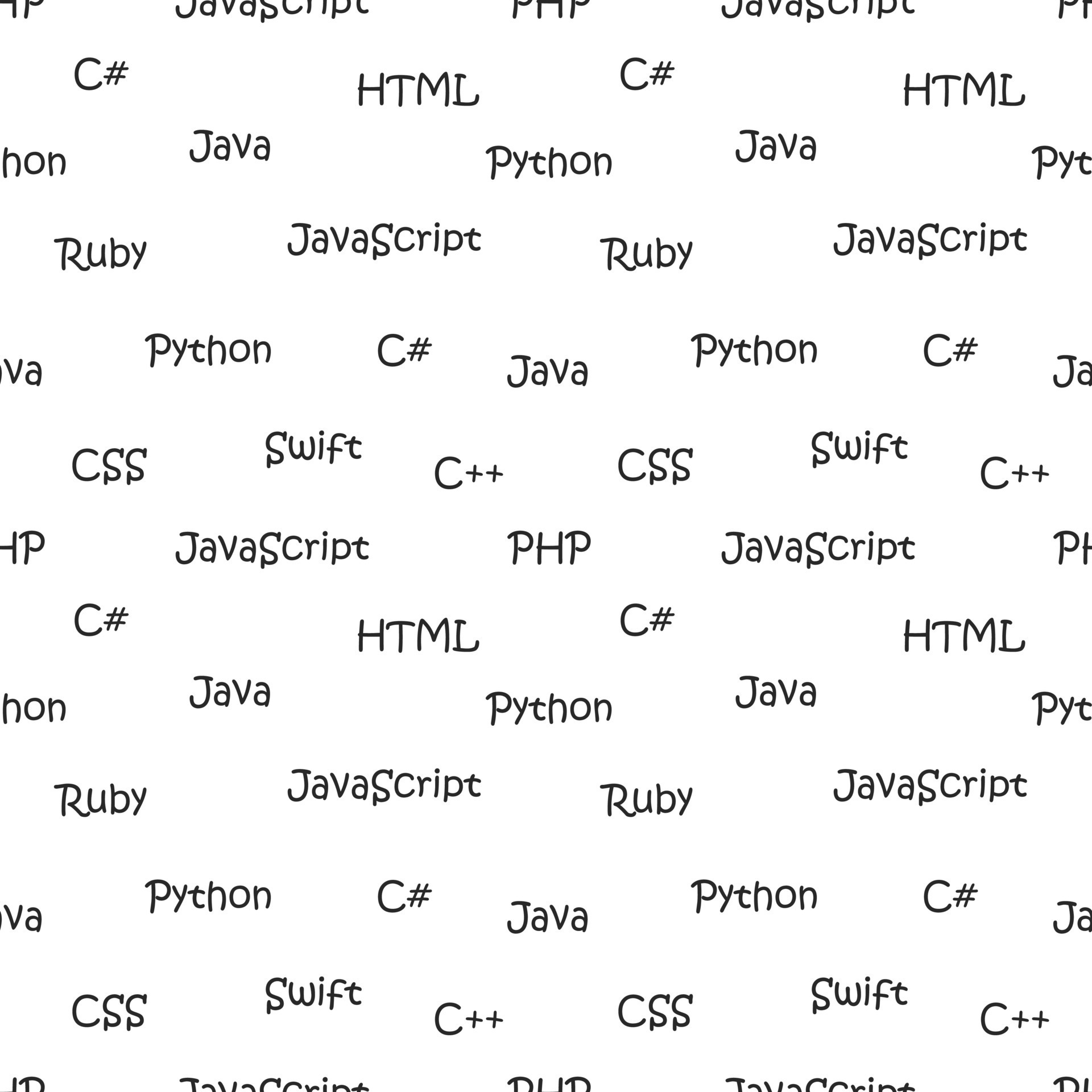 Vector seamless pattern with programming languages. Names of machine ...