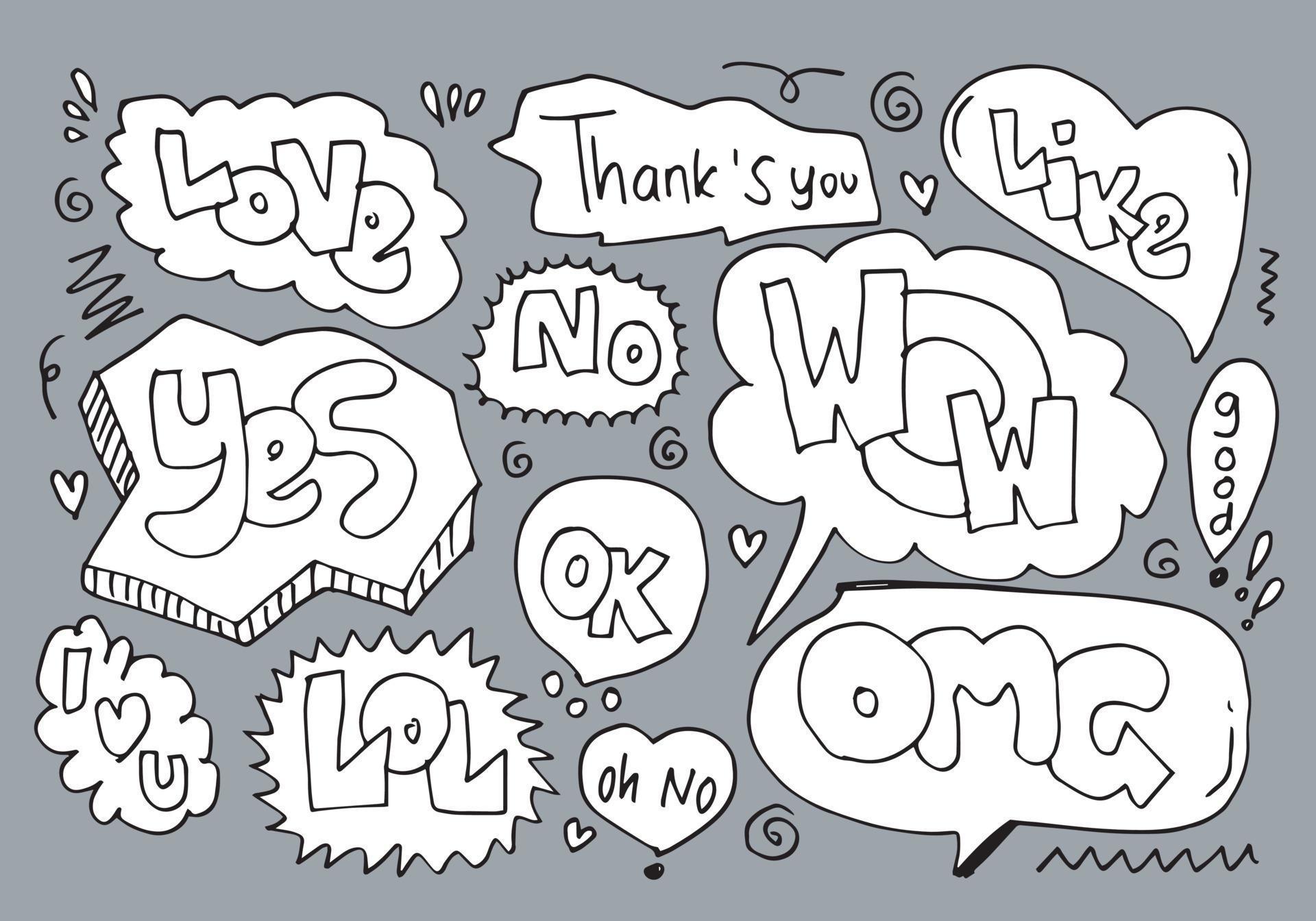 Hand drawn speech bubbles with lettering text. vector illustration ...
