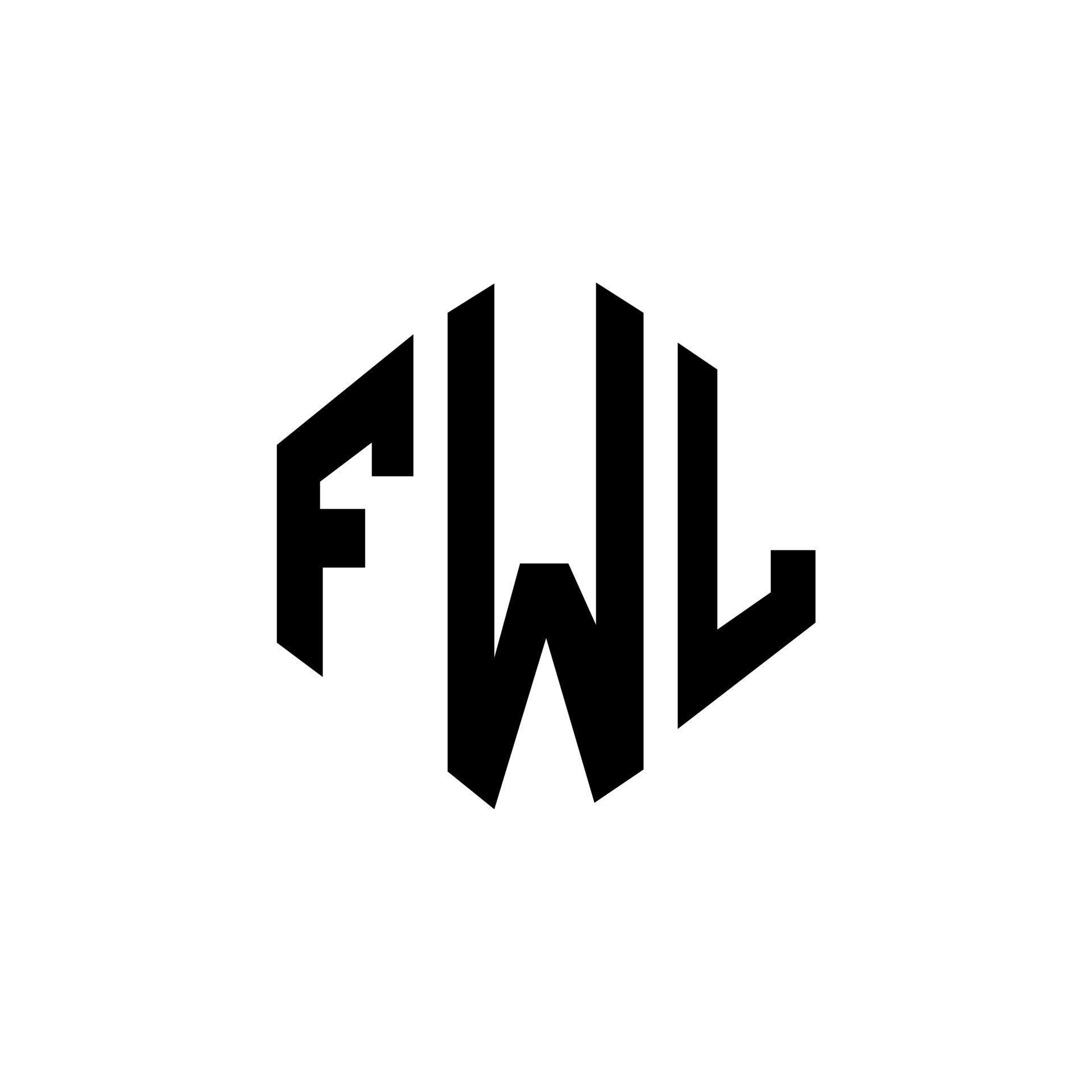 FWL letter logo design with polygon shape. FWL polygon and cube shape logo design. FWL hexagon ...