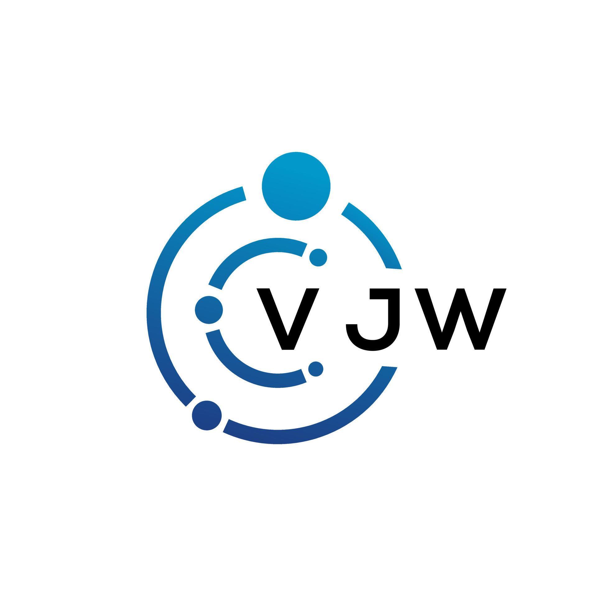 Diseño de logotipo de tecnología de letras vjw sobre fondo blanco. vjw letras iniciales ...