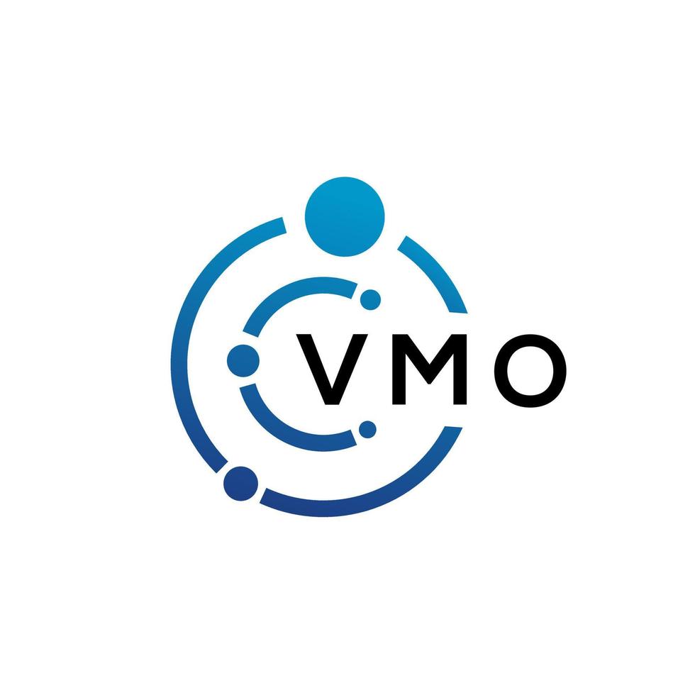 Diseño de logotipo de tecnología de letras vmo sobre fondo blanco. vmo creative initials letter ...