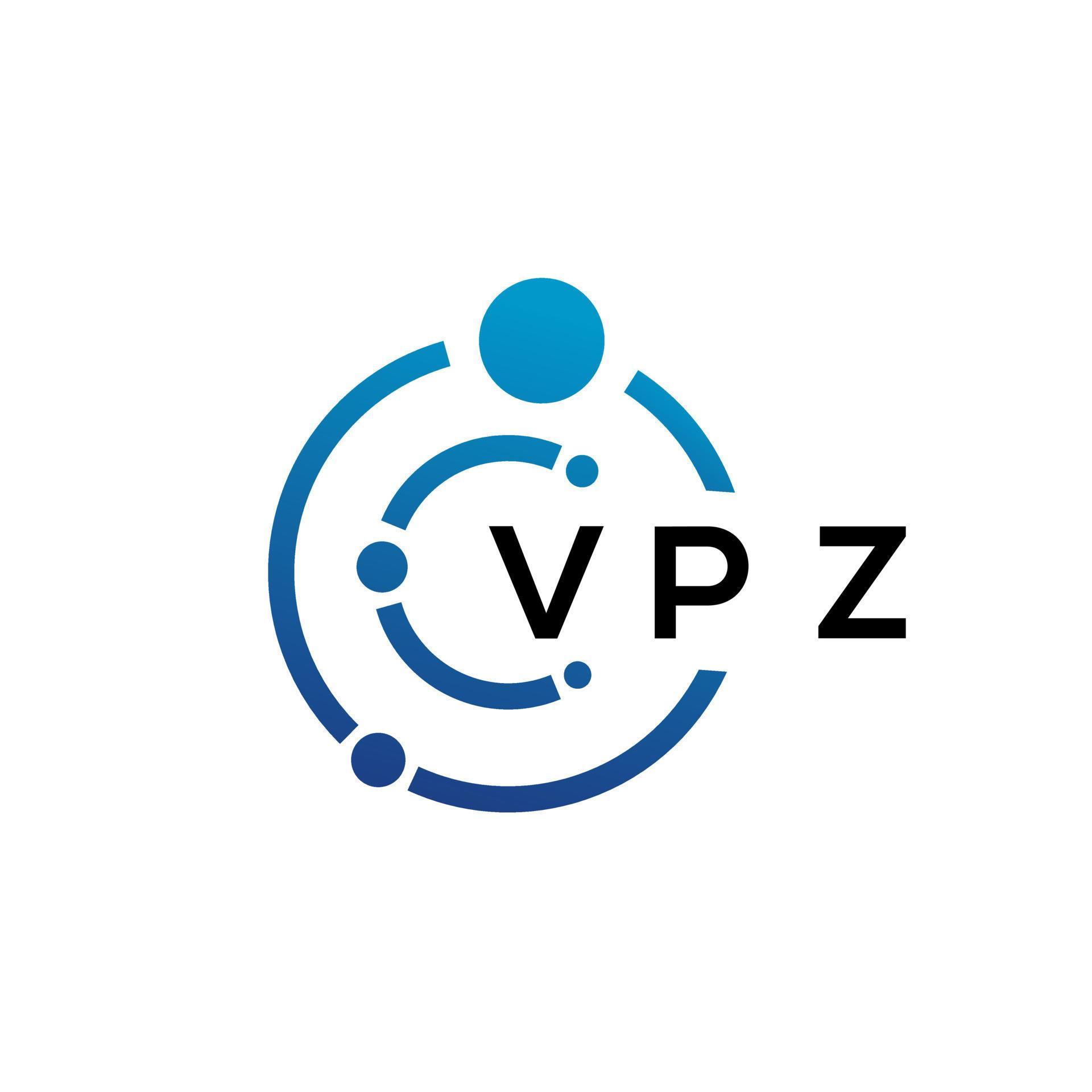 Diseño de logotipo de tecnología de letras vpz sobre fondo blanco. vpz creative initials letter ...
