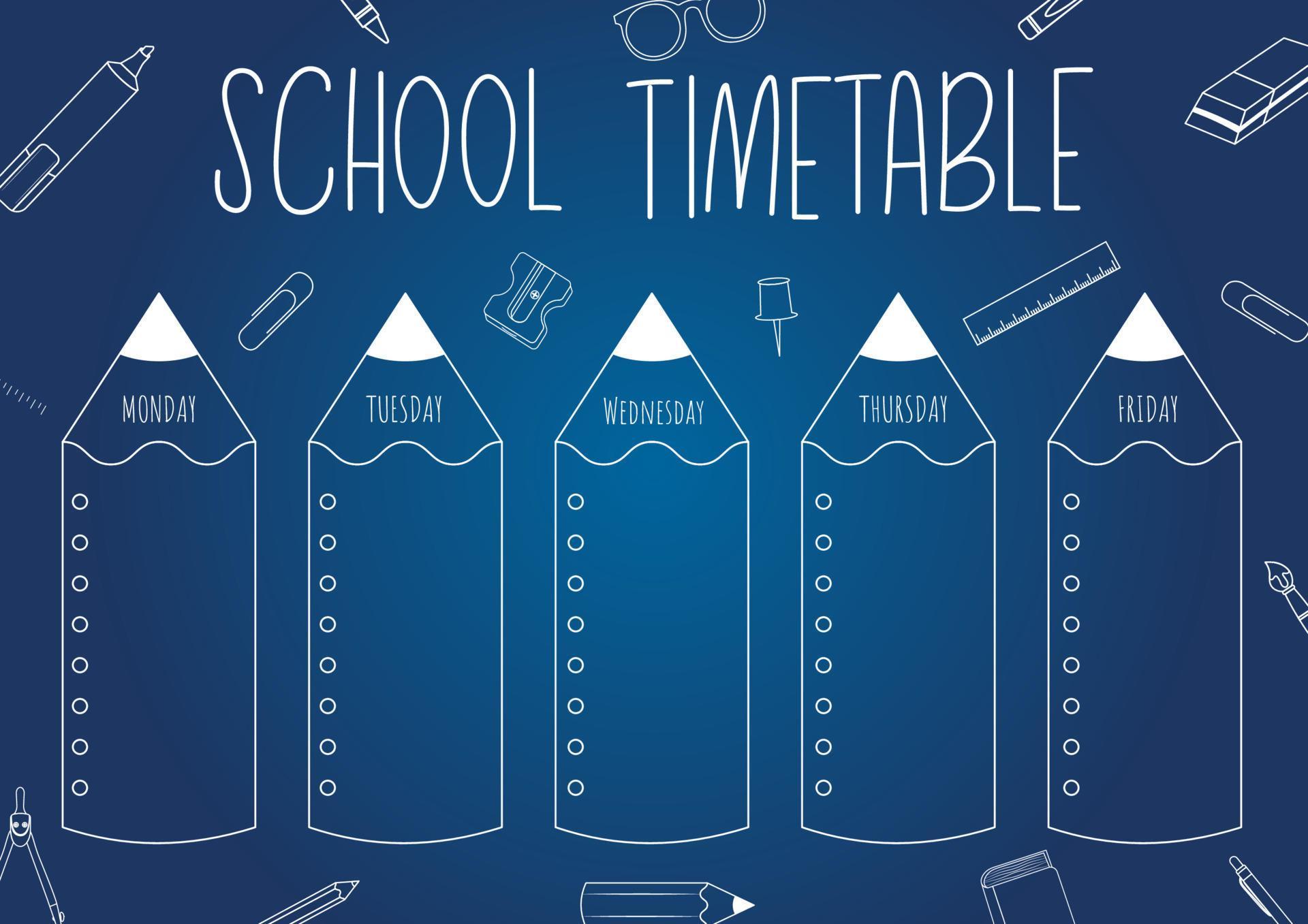 horario escolar. horario para niños con días de la semana en lápices ...