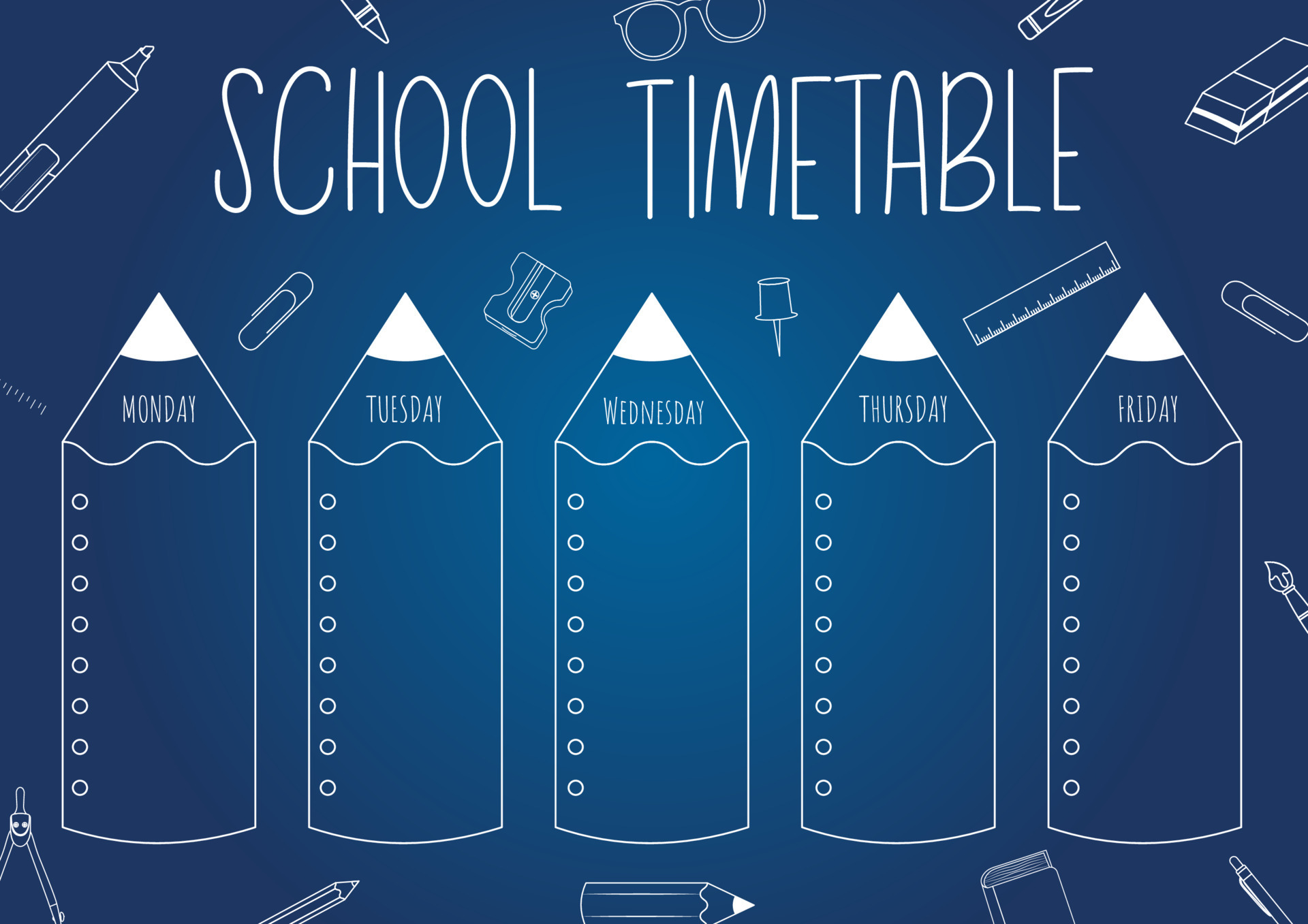 horario escolar. horario para niños con días de la semana en lápices ...