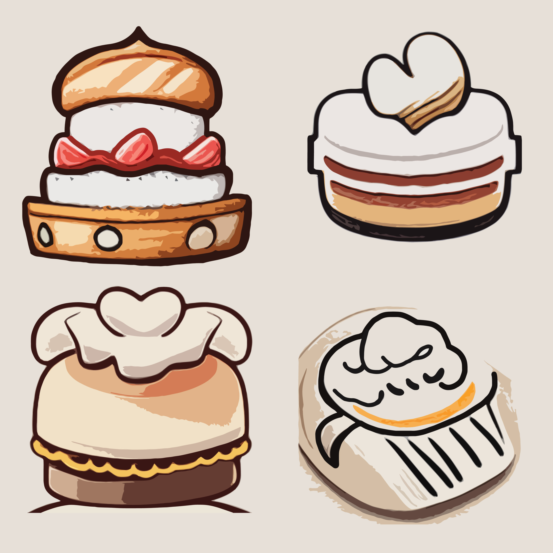 Cute chef cake food restaurant logo 2D hand drawn cartoon art vector ...