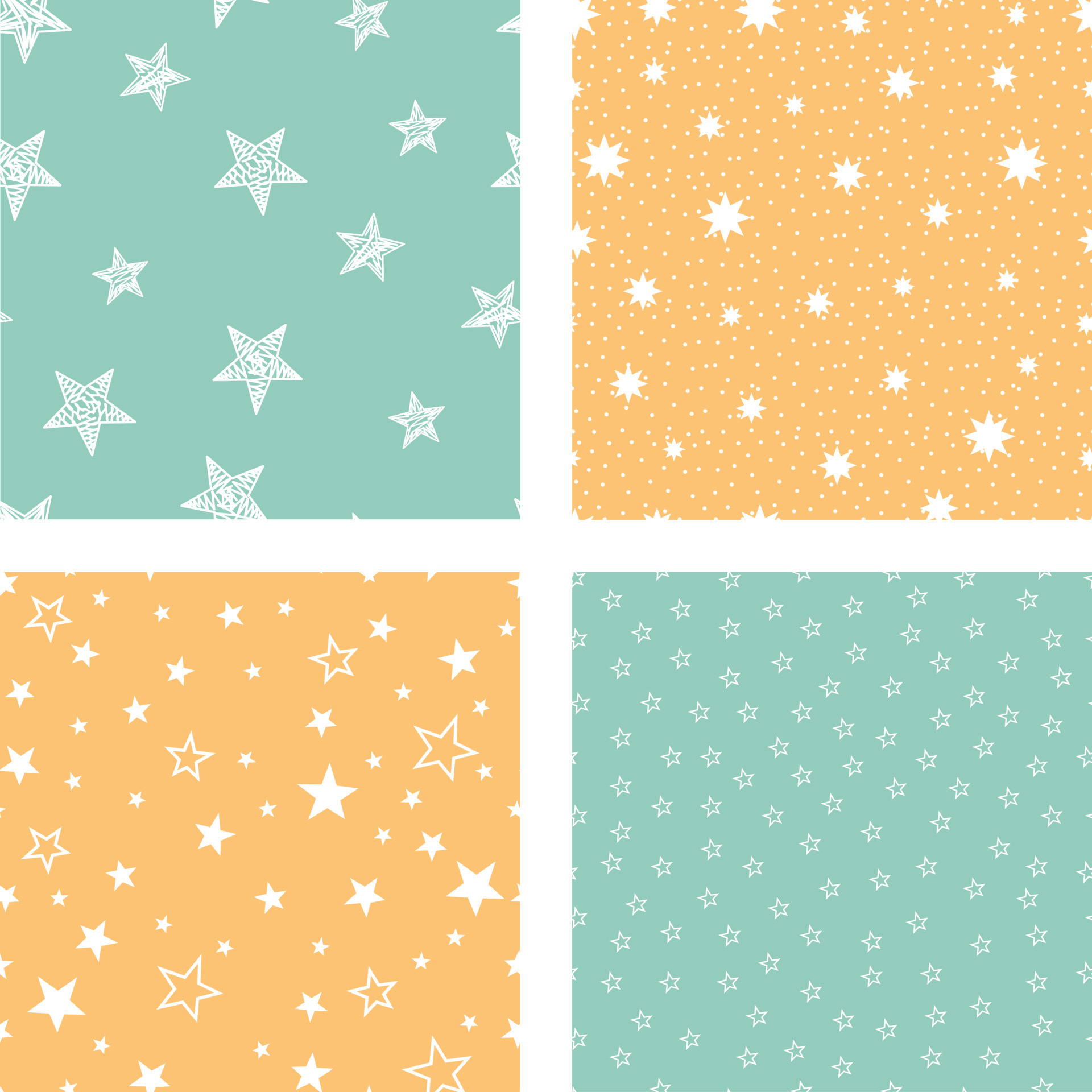 Set of patterns with stars in yellow and mint colors 10172184 Vector ...