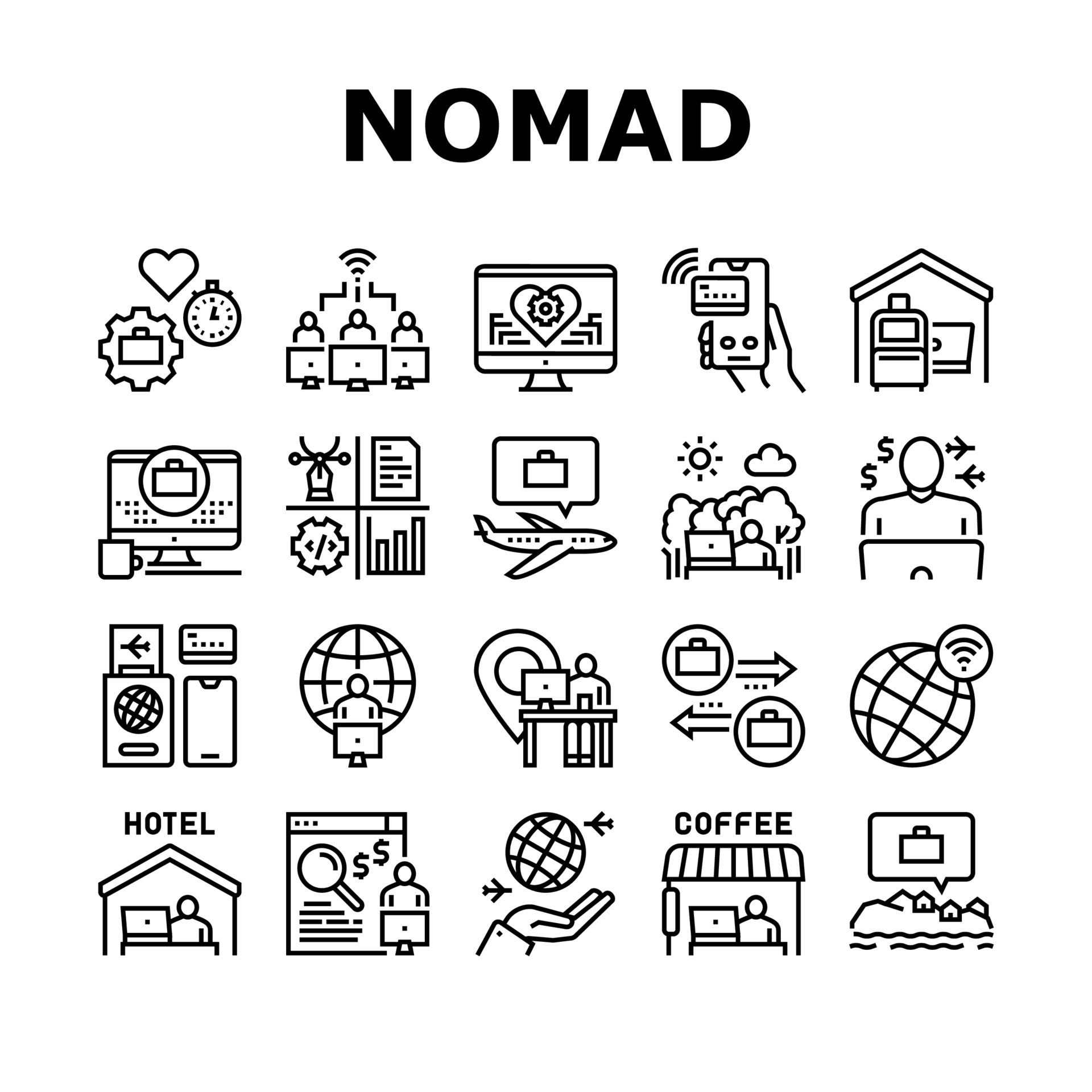 Digital Nomad Worker Collection Icons Set Vector 10173370 Vector Art at Vecteezy
