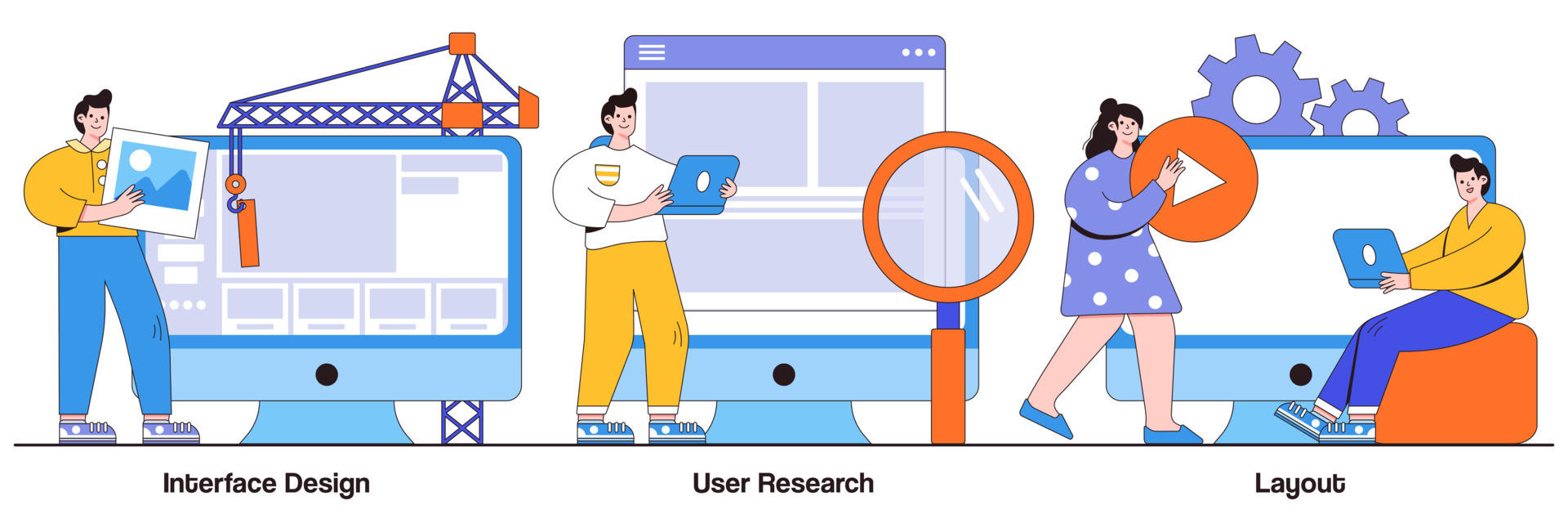 Interface Design User Research Layout Concept With Tiny People User Interface Development