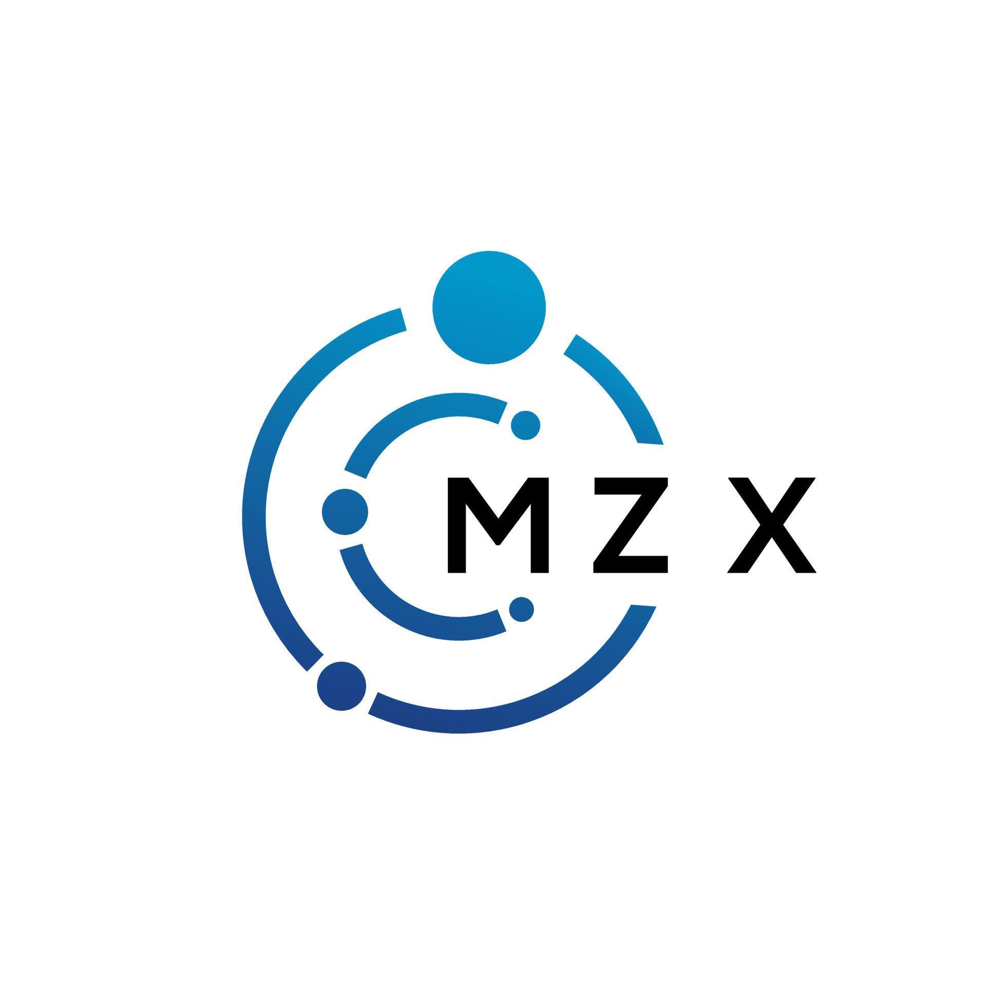 Diseño de logotipo de tecnología de letras mzx sobre fondo blanco. mzx creative initials letter ...