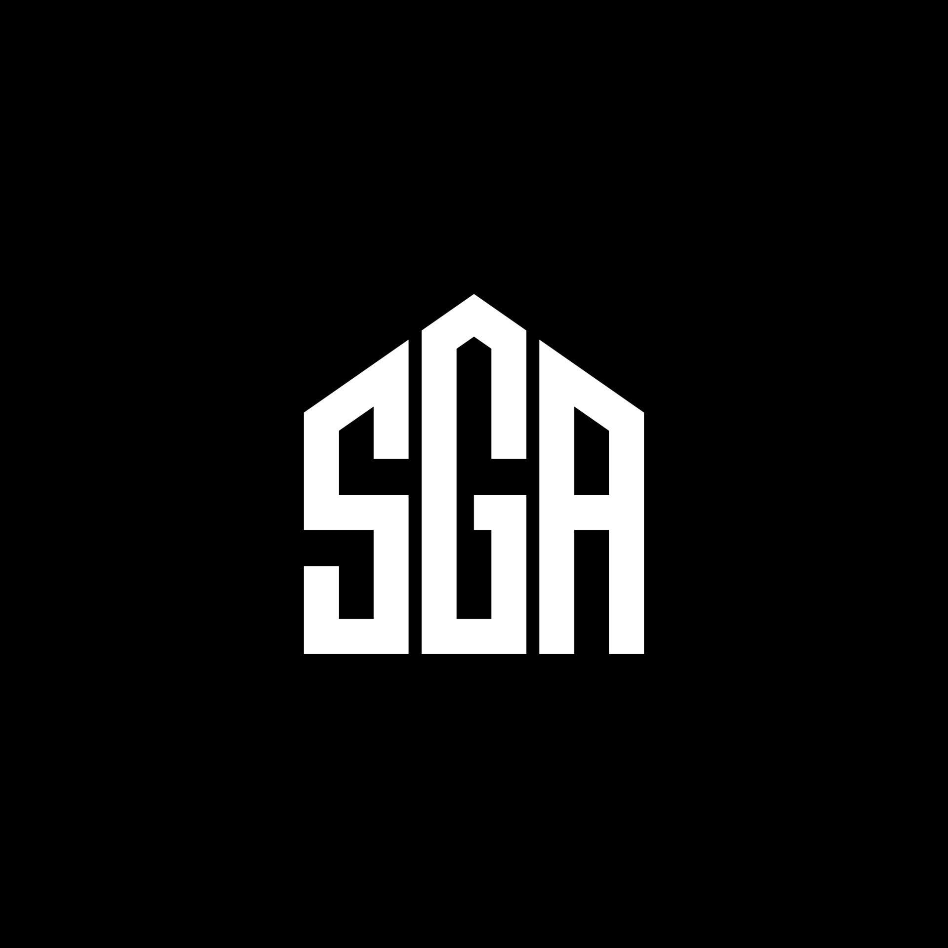 diseño de letras sga. diseño de logotipo de letras sga sobre fondo negro. concepto de logotipo ...