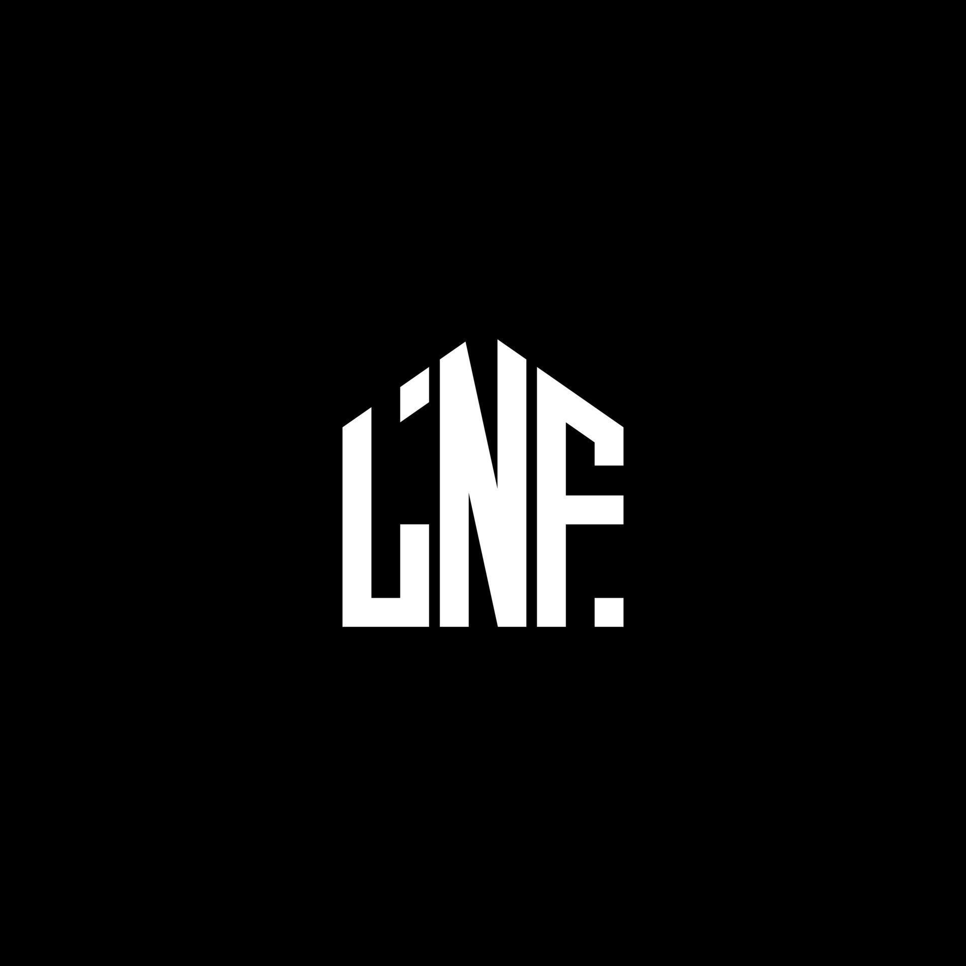 Diseño de letras lnf. Diseño de logotipo de letras lnf sobre fondo negro. Concepto de logotipo ...