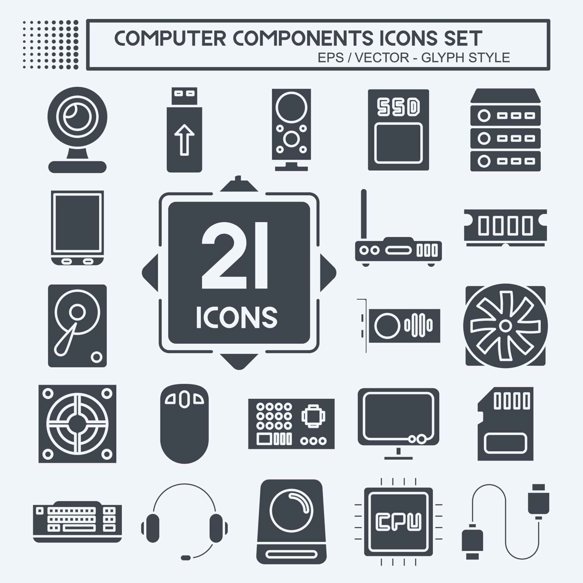 Icon Set Computer Components. suitable for education symbol. glyph ...