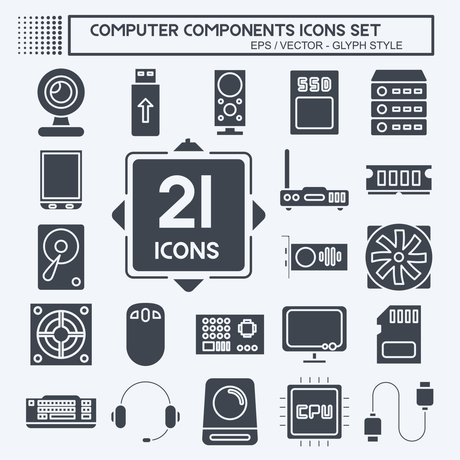 Icon Set Computer Components Suitable For Education Symbol Glyph Style Simple Design Editable