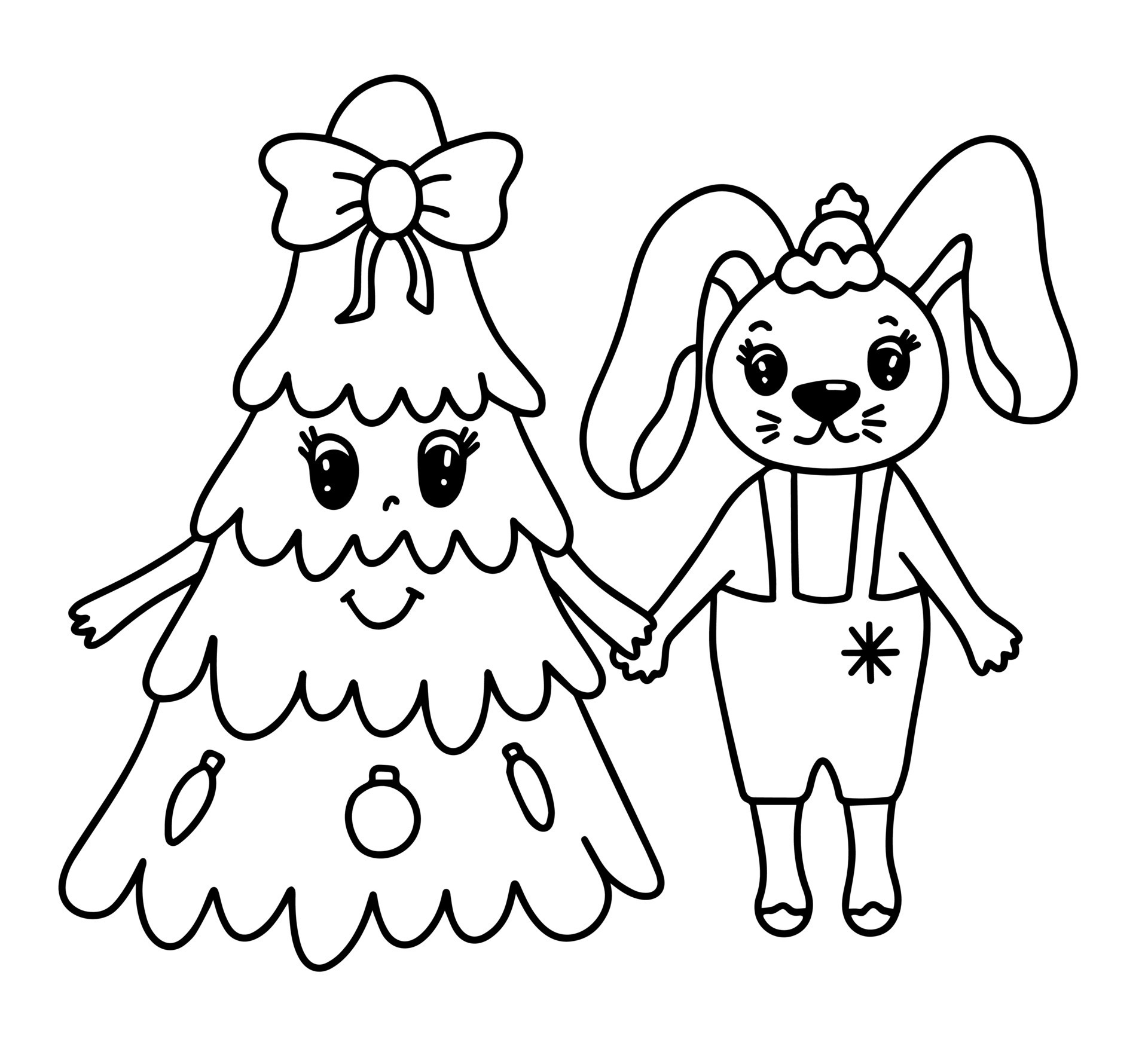 Christmas bunny with pine tree coloring 10198892 Vector Art at Vecteezy