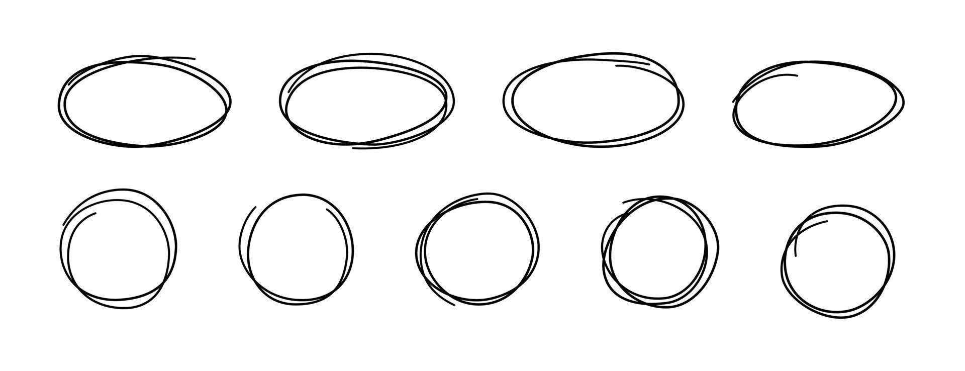 Hand drawn scribble circles and ovals. Doodle sketch underlines ...