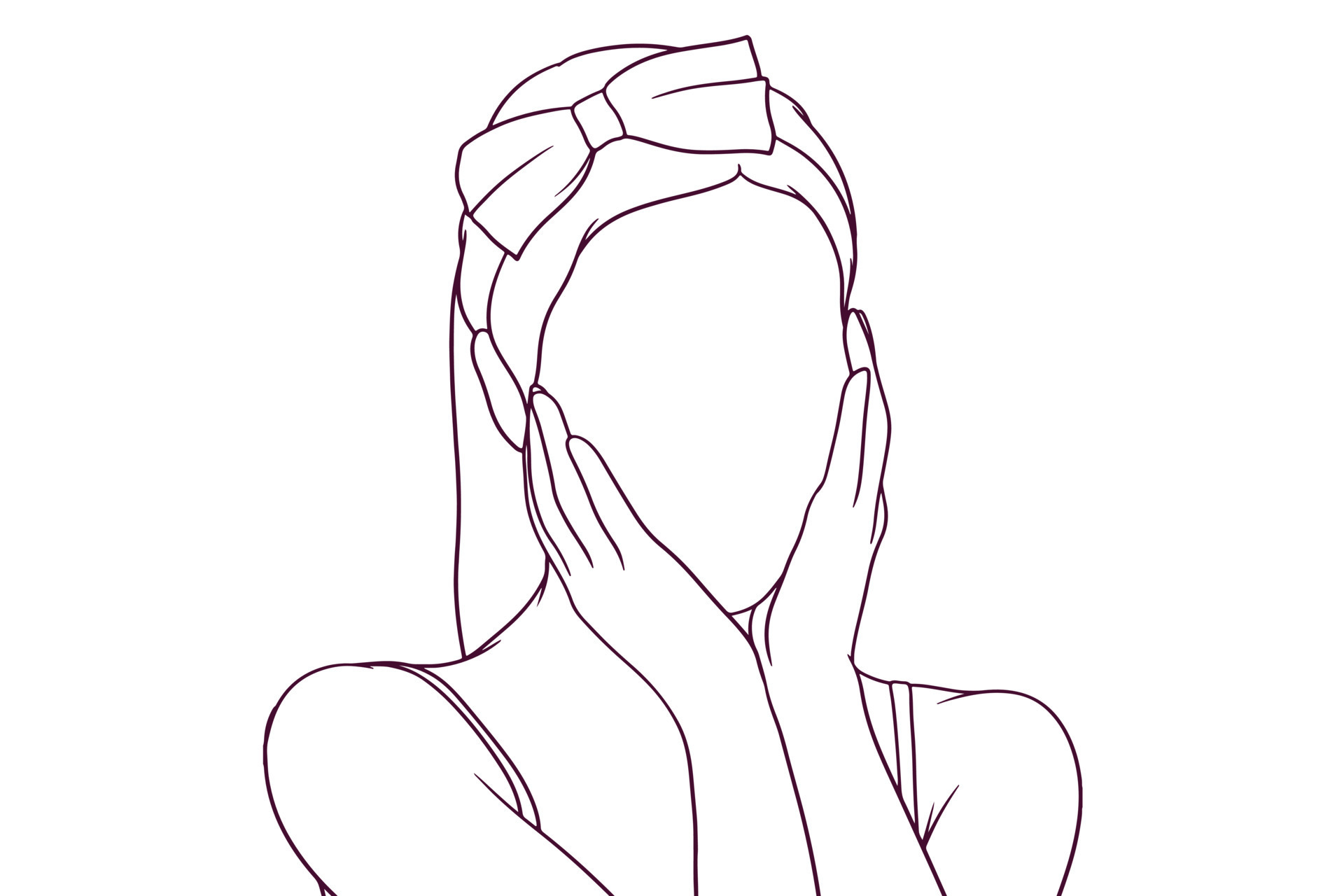 Beautiful Woman Touch Her Face Hand Drawn Style Vector Illustration