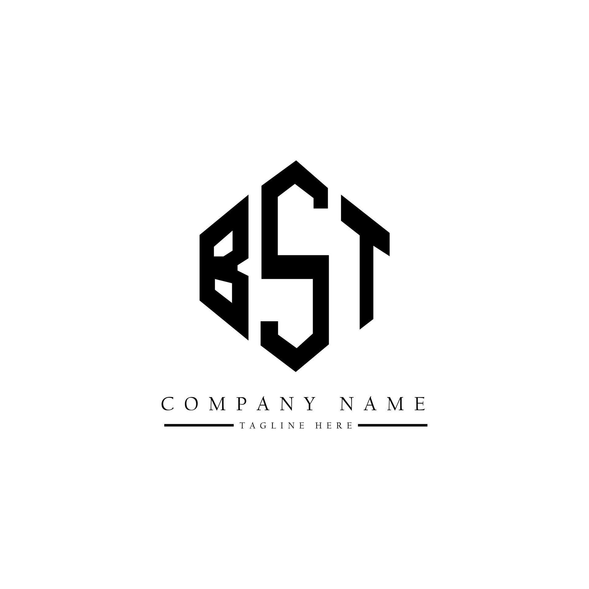 BST letter logo design with polygon shape. BST polygon and cube shape logo design. BST hexagon ...