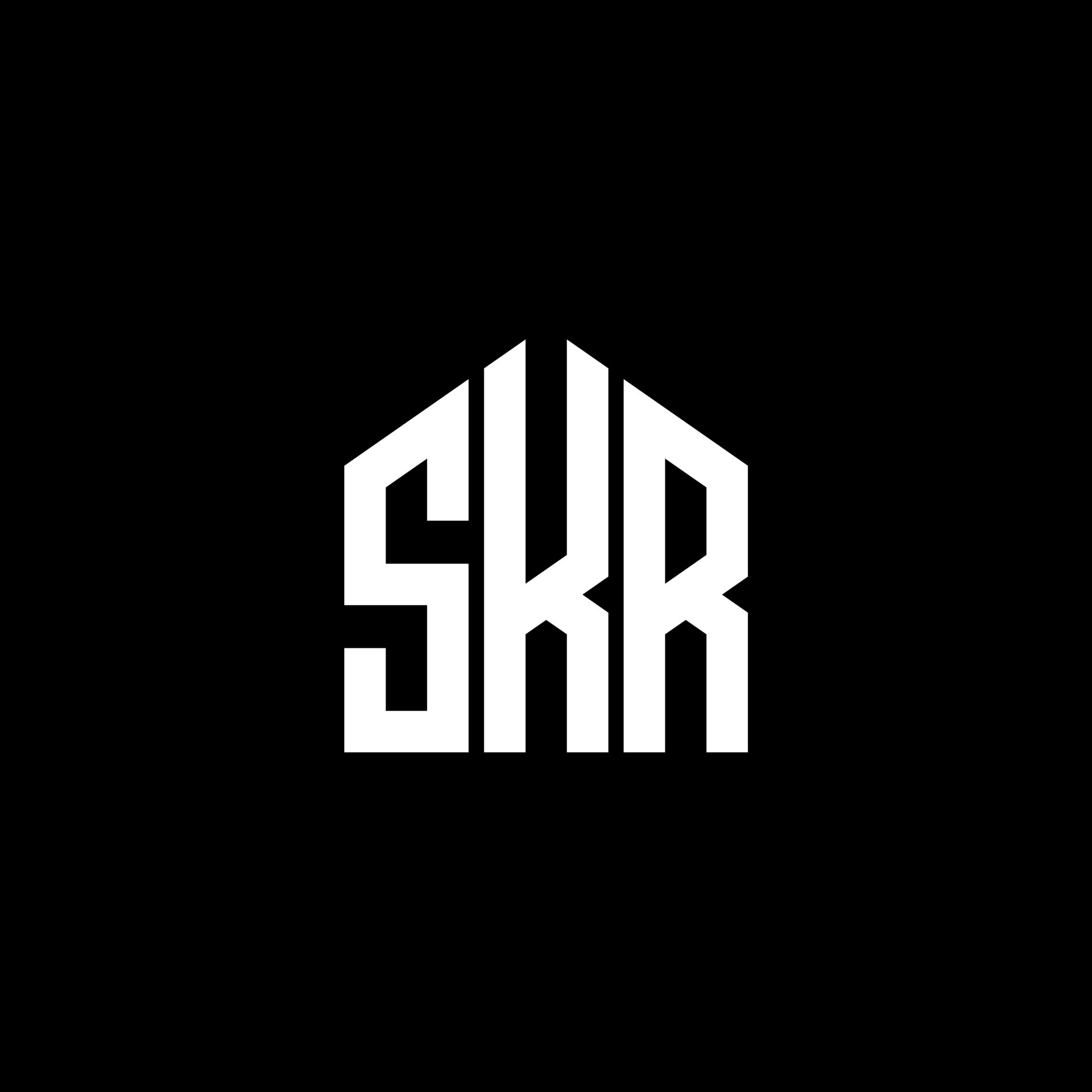 Diseño de letras skr. Diseño de logotipo de letras skr sobre fondo negro. Concepto de logotipo ...