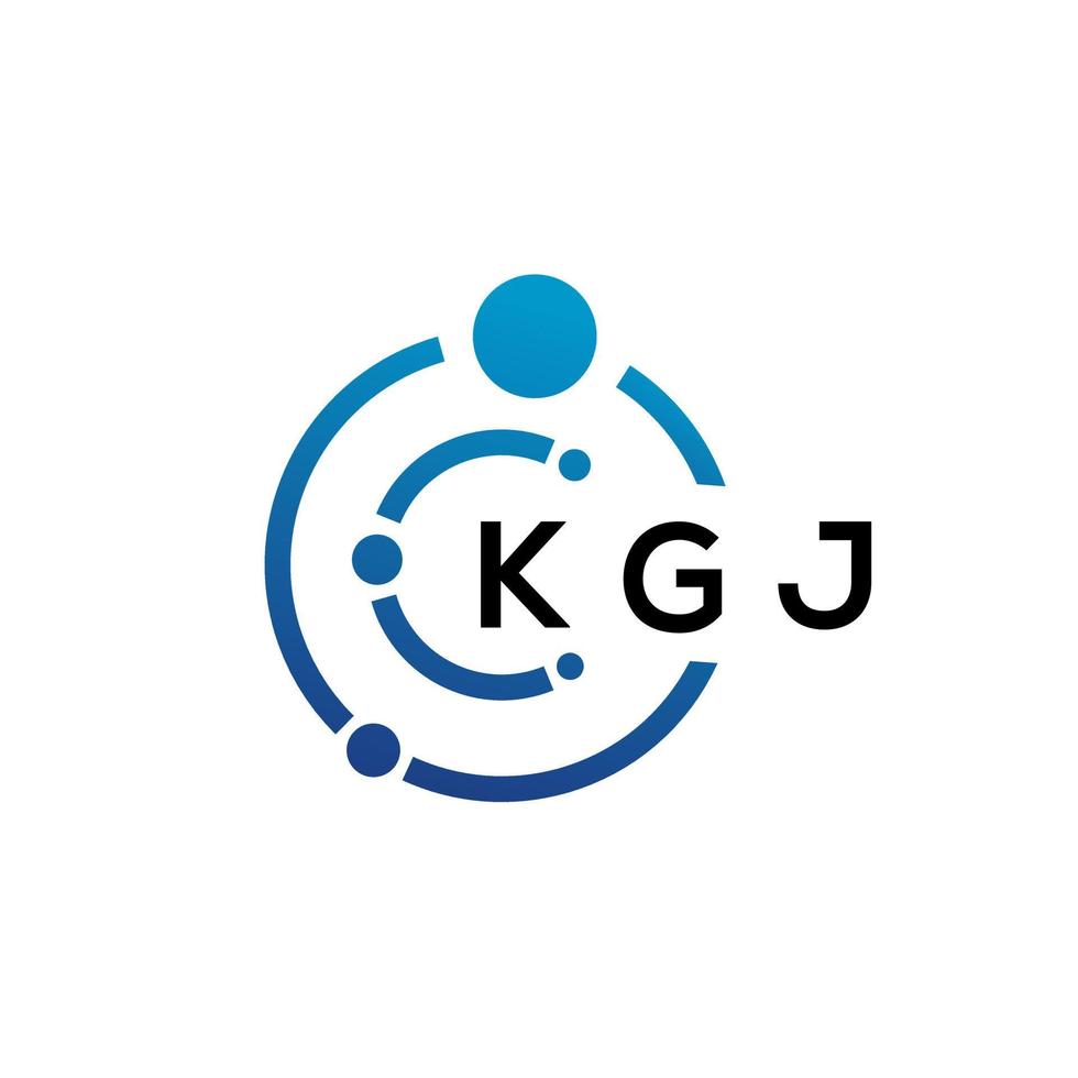 Diseño de logotipo de tecnología de letras kgj sobre fondo blanco. kgj letras iniciales ...