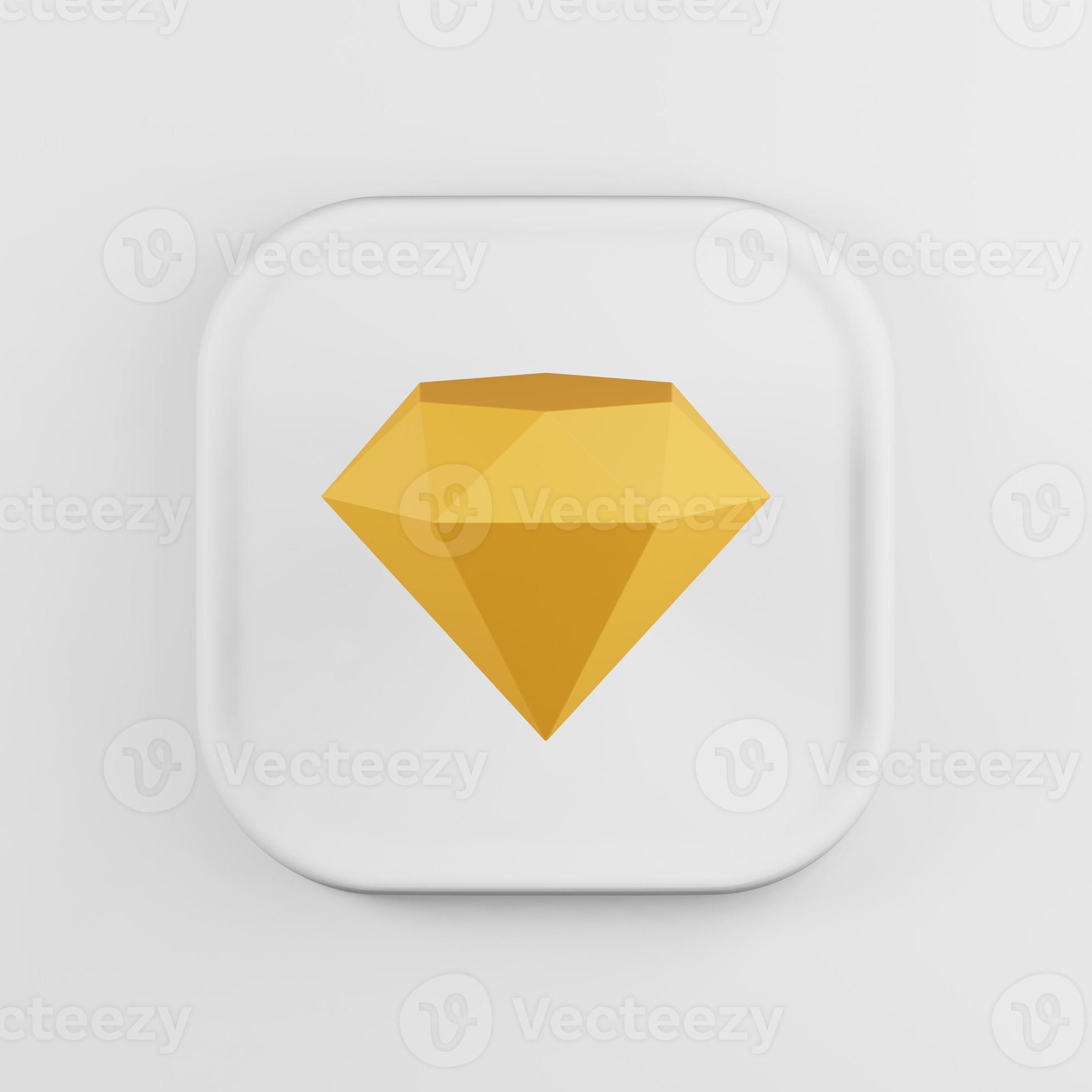 Yellow diamond icon cartoon style. 3d rendering white square key button, interface ui ux element ...