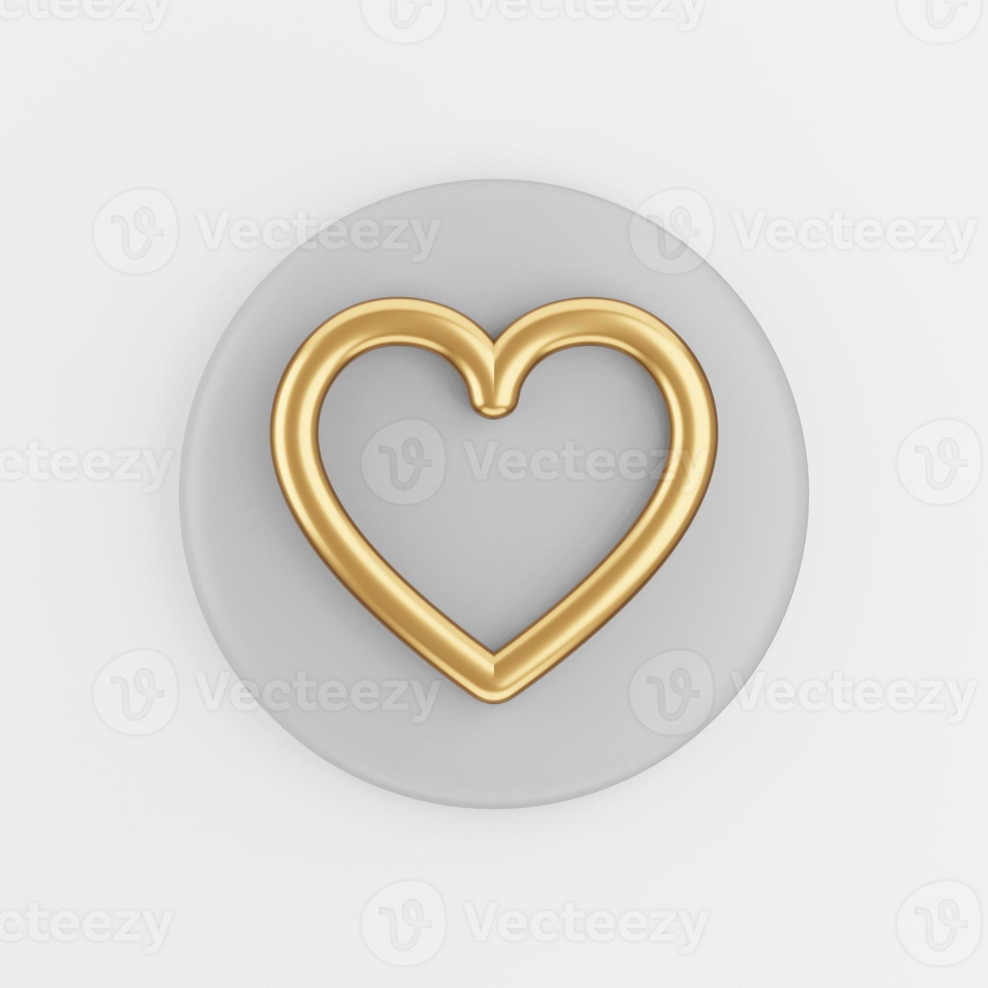 Gold heart contour line icon. 3d rendering gray round key button, interface ui ux element ...