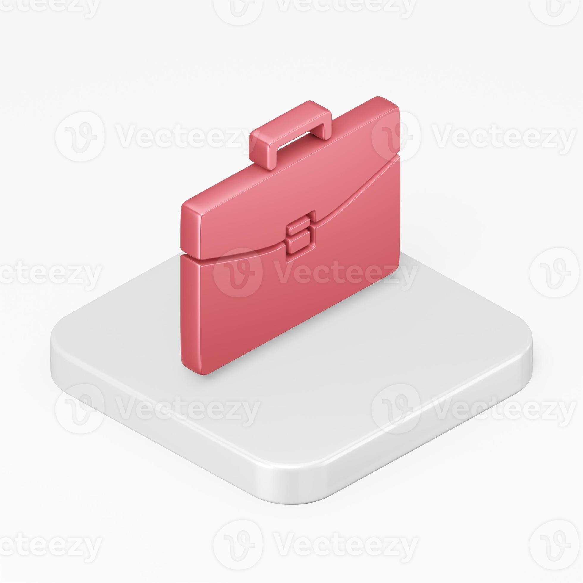 Red business briefcase icon. 3d rendering square button key isometric view, interface ui ux ...