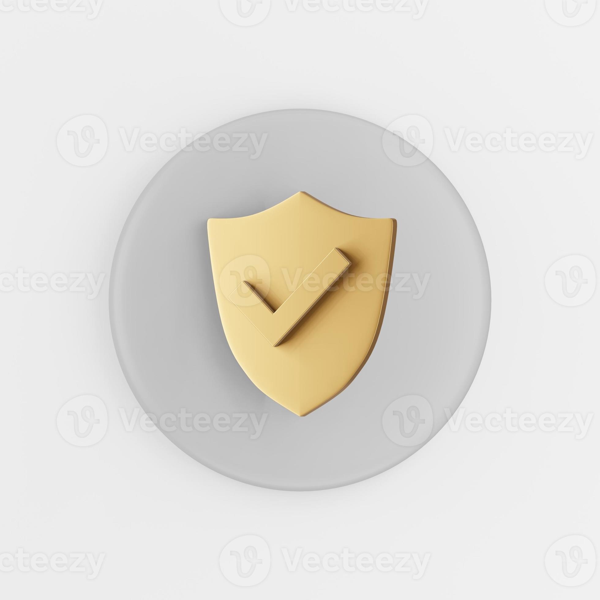Golden shield icon. 3d rendering gray round key button, interface ui ux element. 10218864 Stock ...