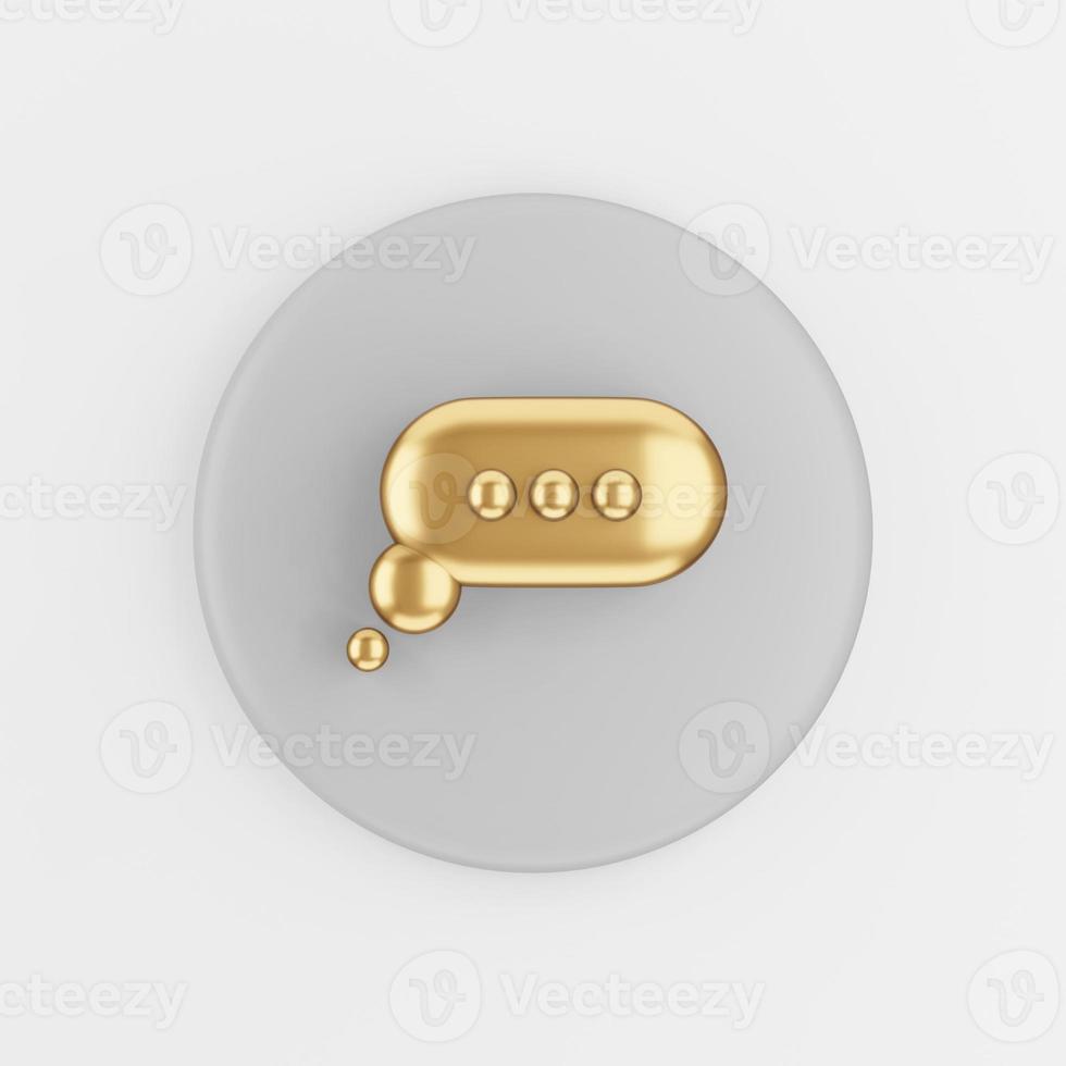 Golden round speech bubble icon. 3d rendering gray round key button, interface ui ux element ...