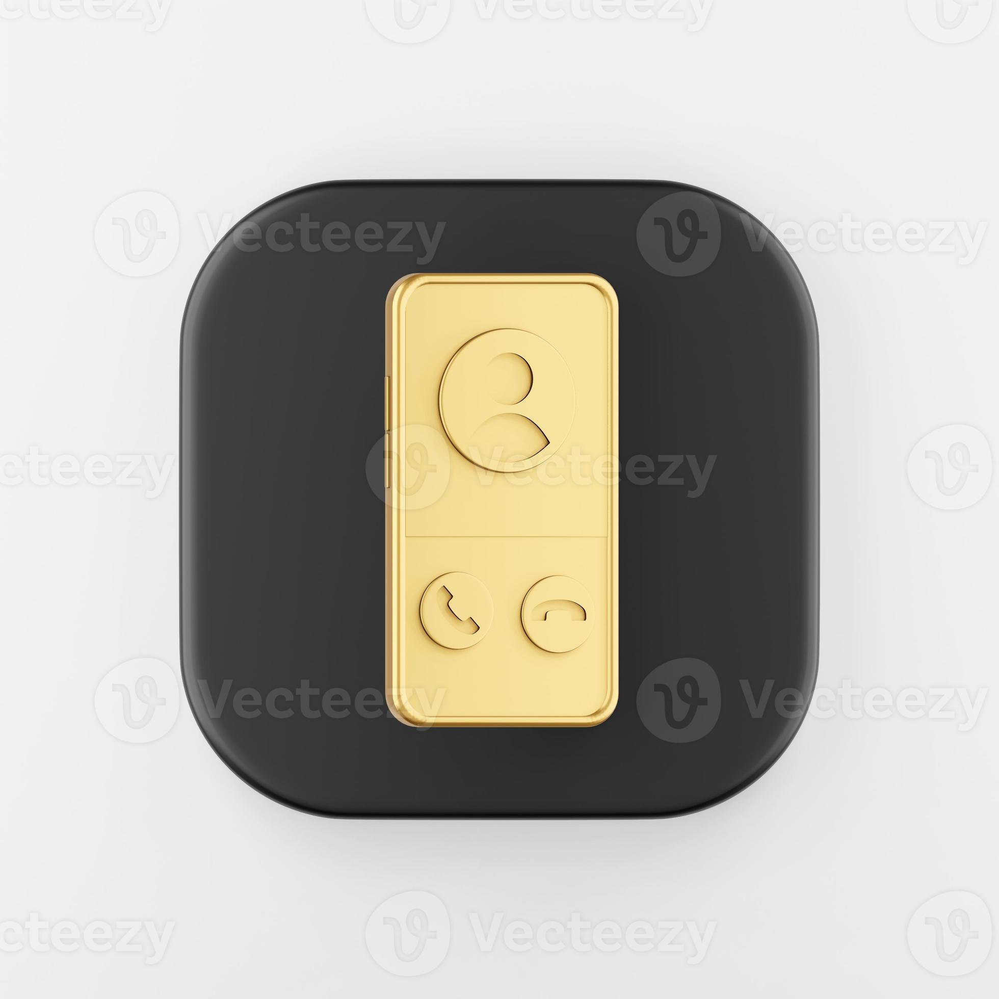 Golden smartphone icon. 3d rendering black square key button, interface ui ux element. 10219007 ...