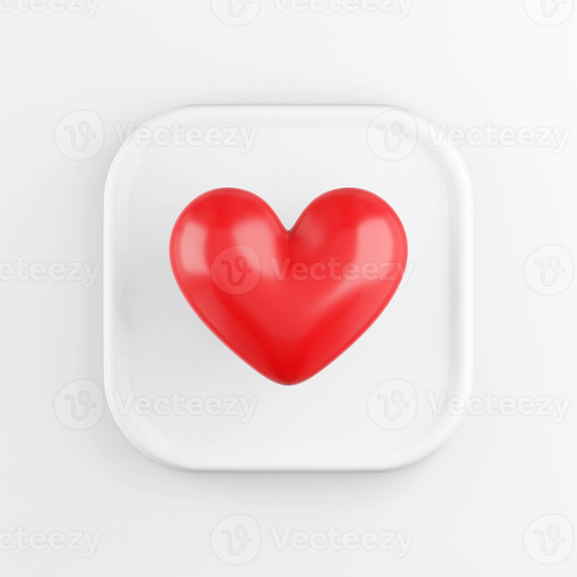 Red realistic heart icon, white square button. 3D rendering. 10219035 Stock Photo at Vecteezy