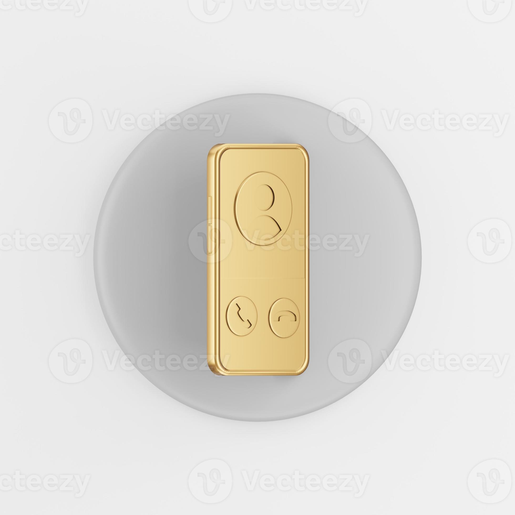 Golden smartphone icon. 3d rendering gray round key button, interface ui ux element. 10219043 ...