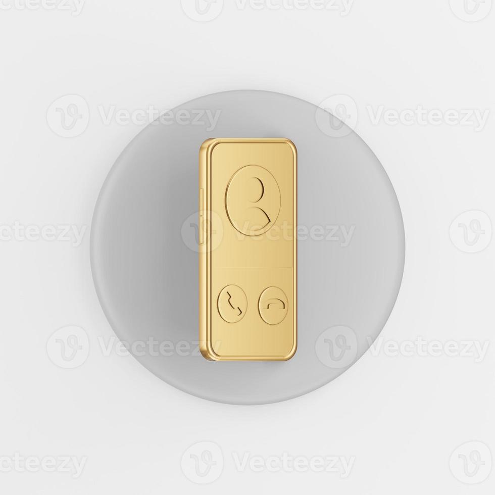 Golden smartphone icon. 3d rendering gray round key button, interface ui ux element. 10219043 ...
