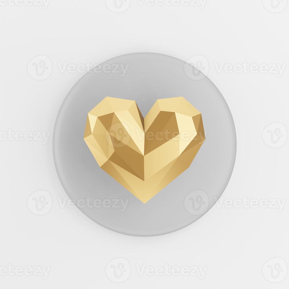 Gold low poly heart icon. 3d rendering gray round key button, interface ui ux element. 10219044 ...
