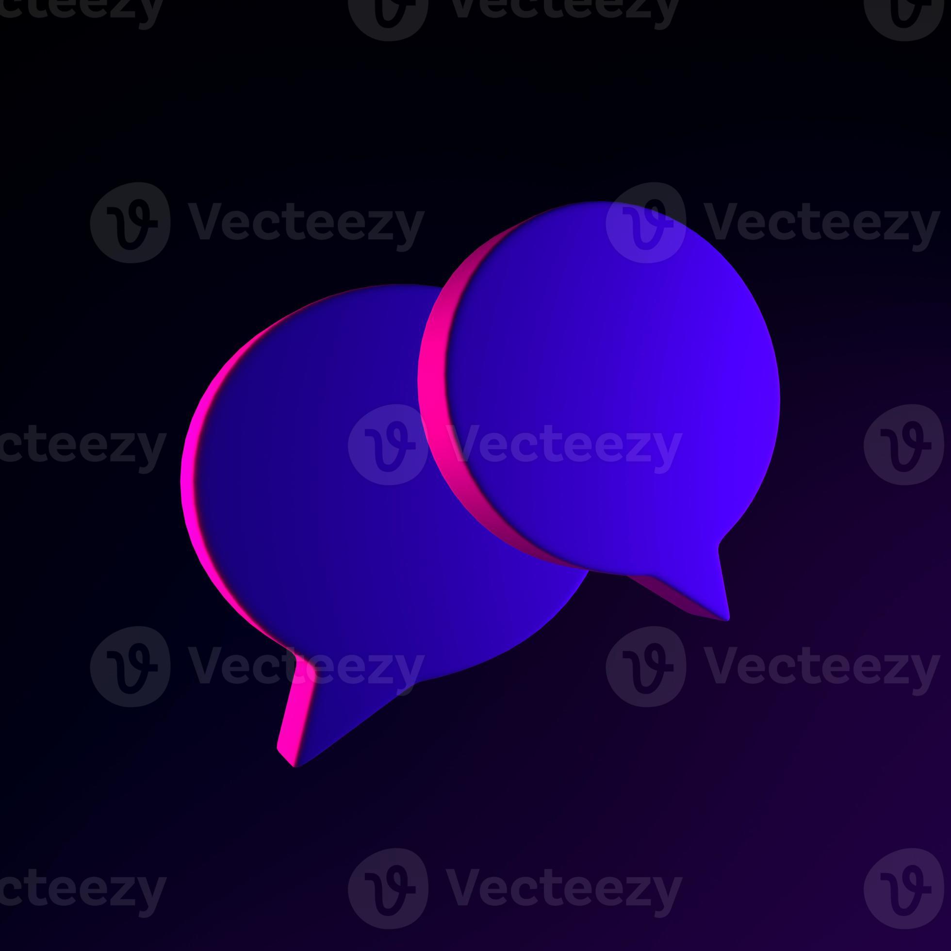 Neon round speech balloons icon. 3d rendering ui ux interface element. Dark glowing symbol ...