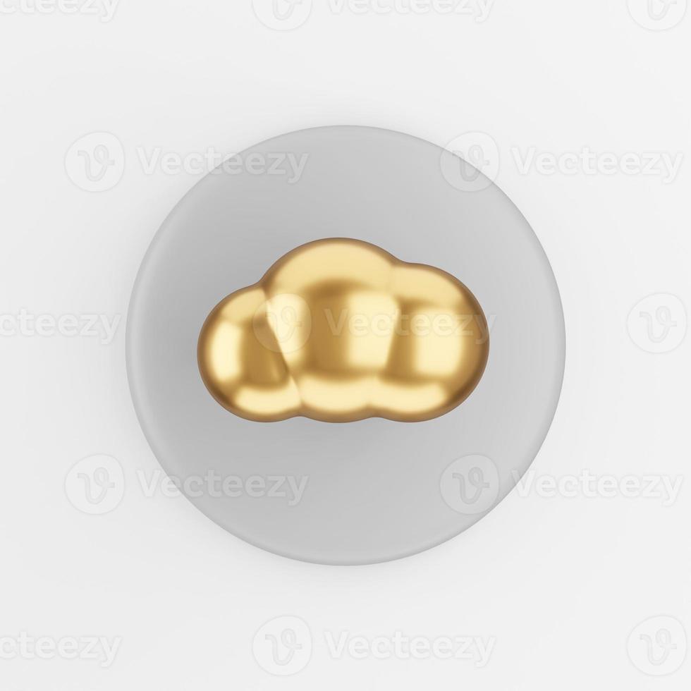 Gold cloud icon cartoon style. 3d rendering gray round key button, interface ui ux element ...