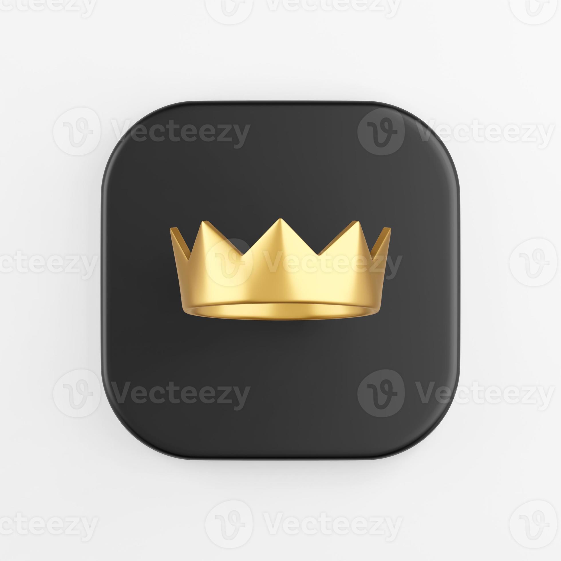 Golden crown icon. 3d rendering of black square key button, interface ui ux element. 10219142 ...