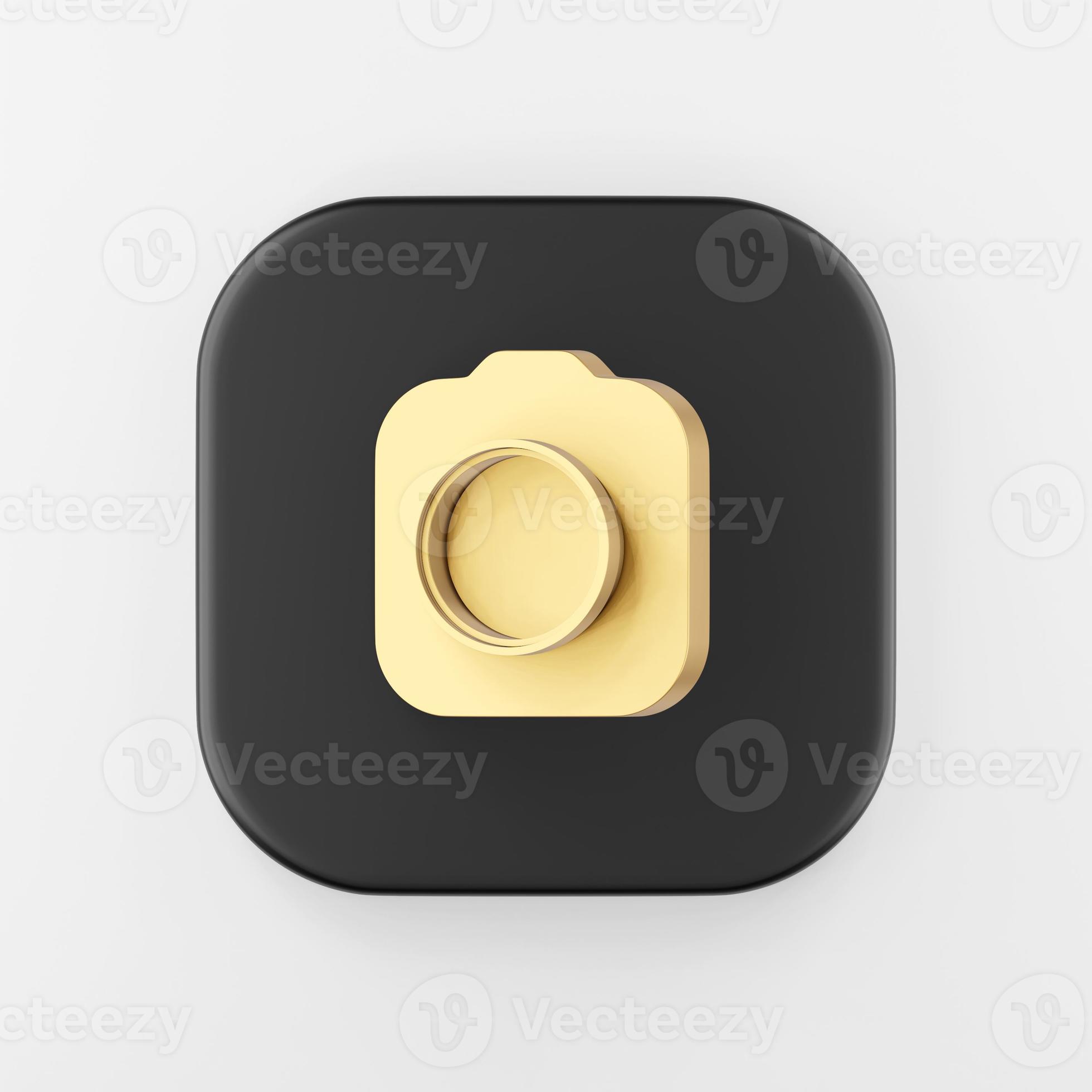 Gold photo camera icon. 3d rendering black square button key, interface ui ux element. 10219150 ...