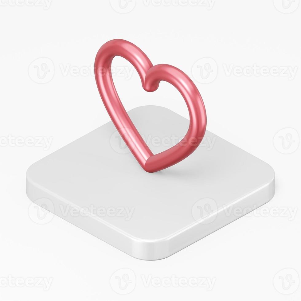 Red stylized heart icon. 3d rendering square button key isometric view, interface ui ux element ...