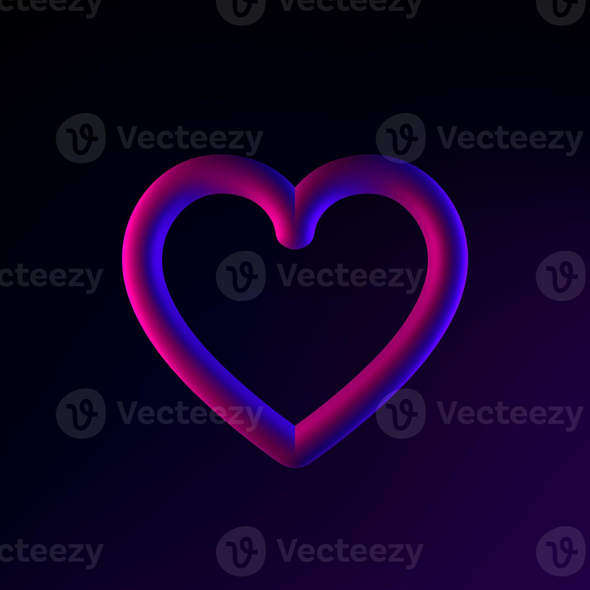 Contour line neon heart icon. 3d rendering ui ux interface element. Dark glowing symbol ...