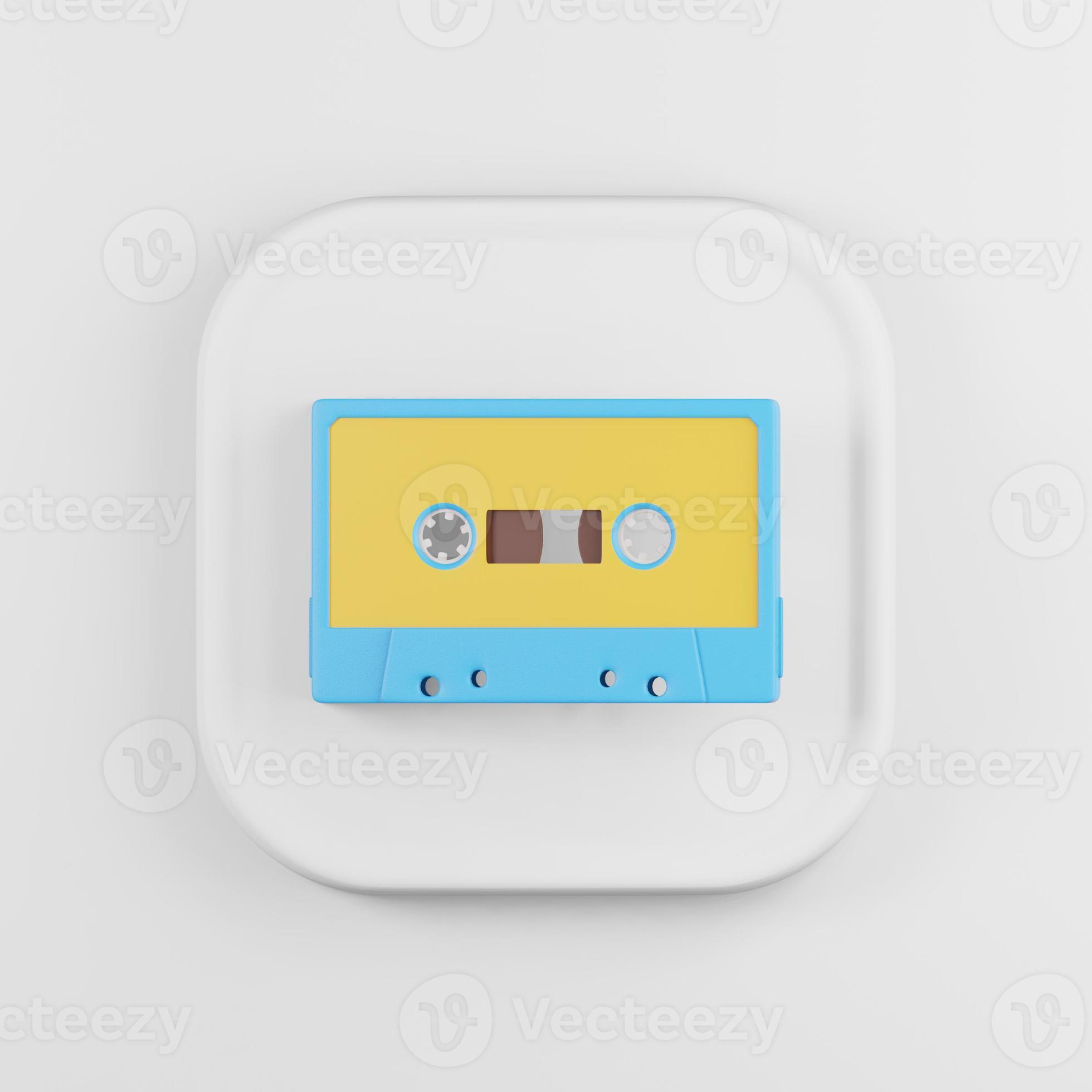 Yellow-blue cassette icon. 3d rendering white square button key, interface ui ux element ...