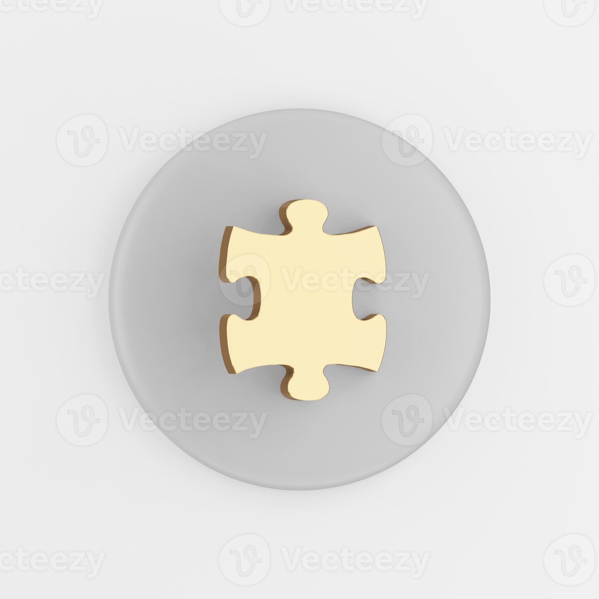 Golden puzzle icon. 3d rendering gray round key button, interface ui ux element. 10219200 Stock ...