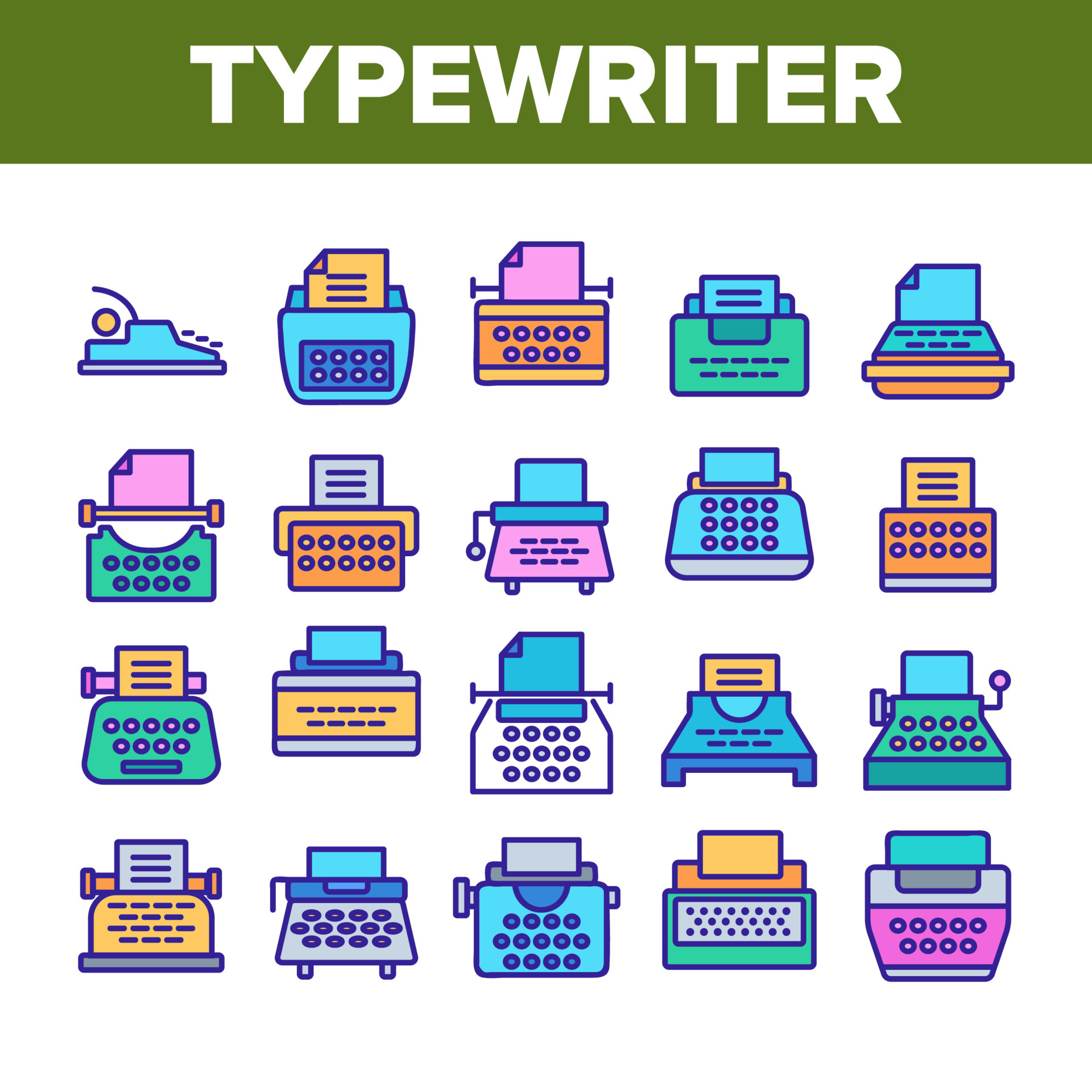 Typewriter Collection Elements Icons Set Vector 10220219 Vector Art At