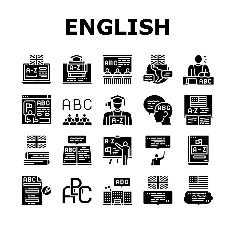 English Language Learn At School Icons Set Vector 10221167 Vector Art ...