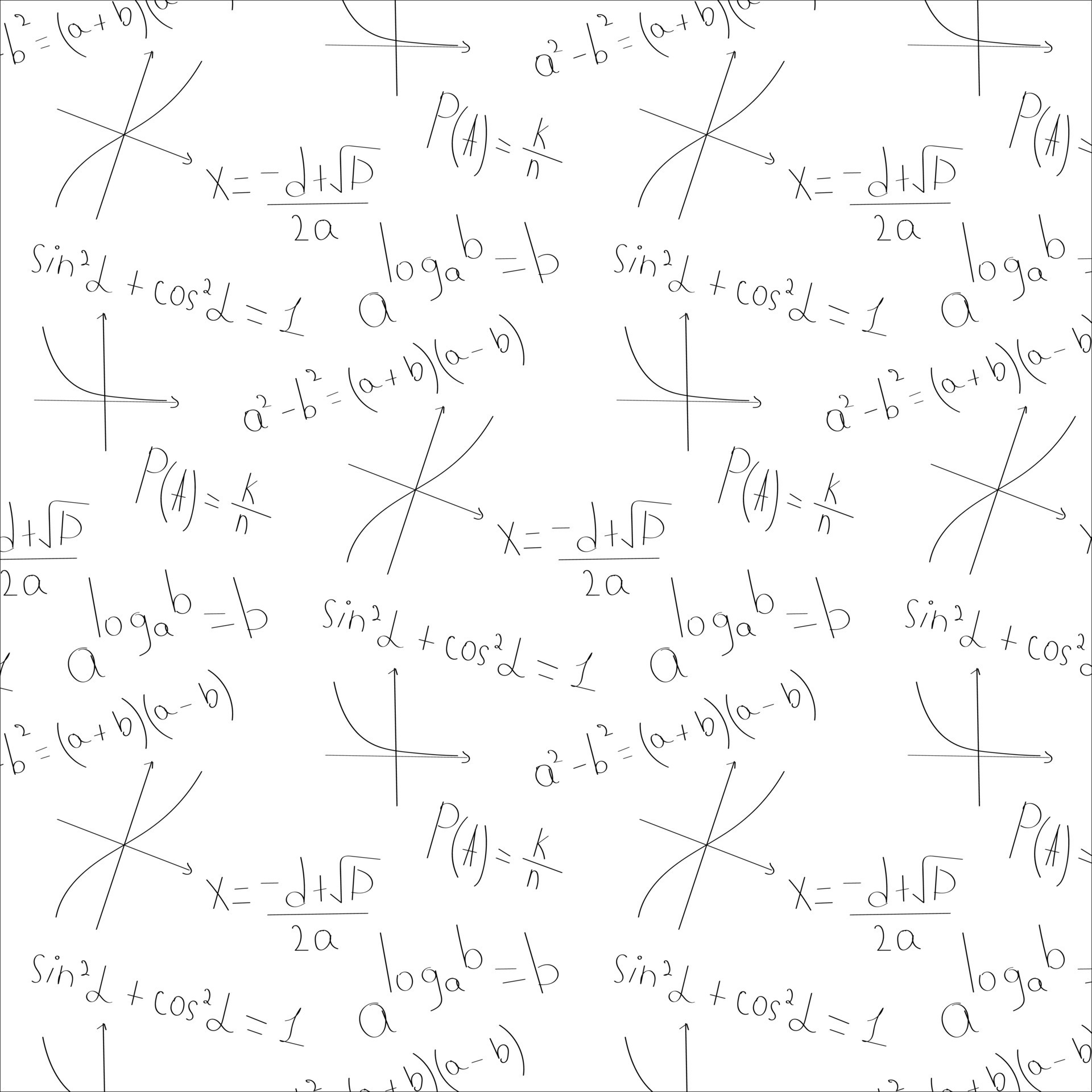 Seamless Background With Mathematical Formulas On A White Background