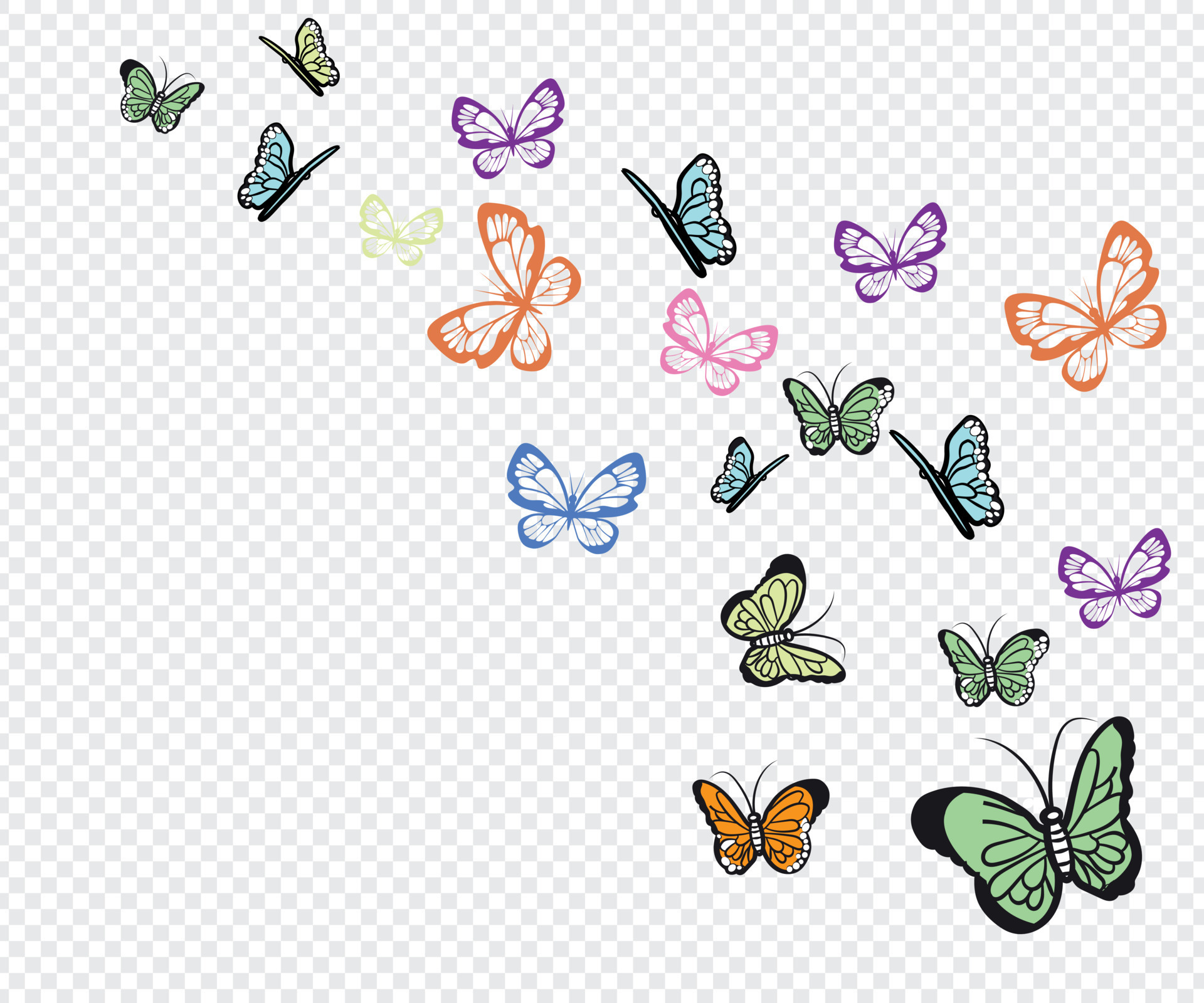 Flying butterflies. Colorful butterfly isolated on transparent ... Flying butterflies. Colorful butterfly isolated on transparent ...